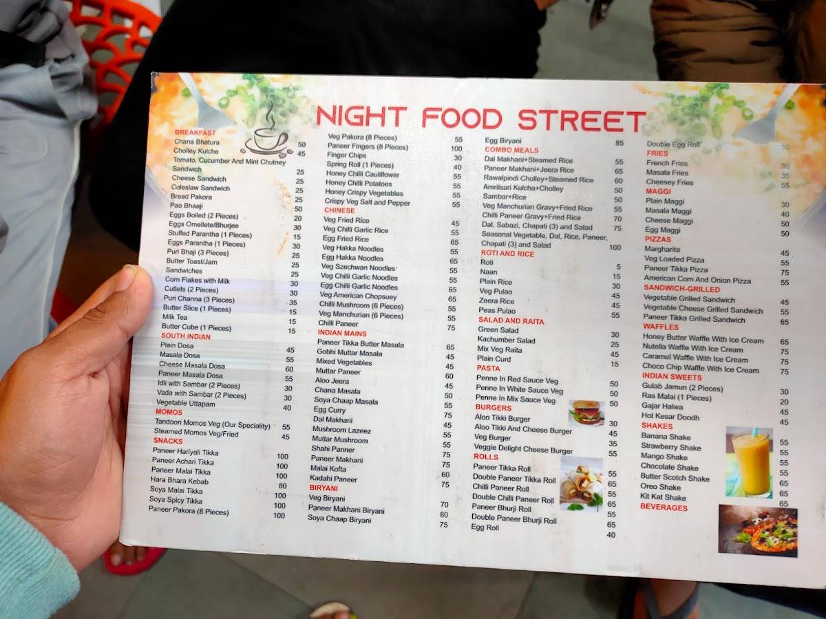Menu at Night Food Street, Chandigarh, gate no 1