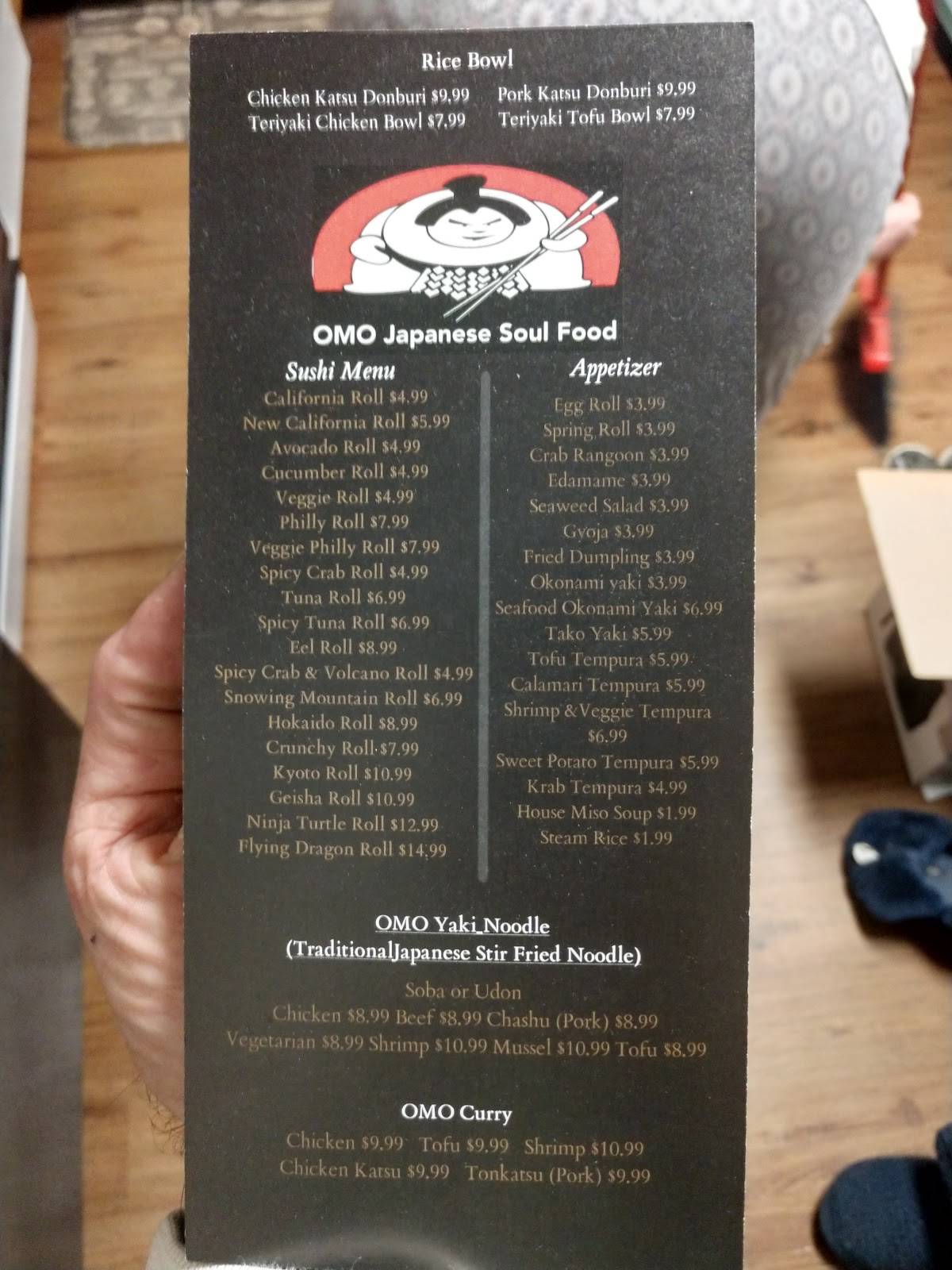 Menu at OMO Japanese Soul Food restaurant, Springfield