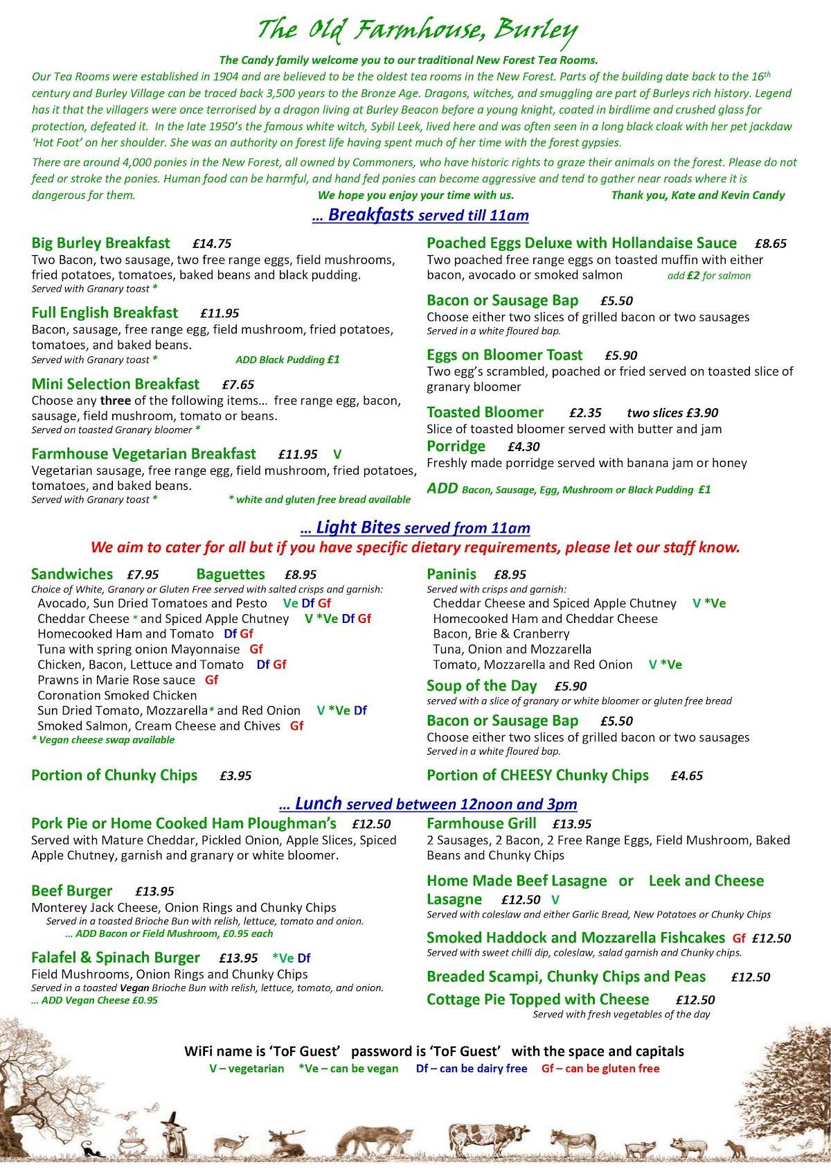 Menu at Old Farmhouse Restaurant & Tea Rooms, Ringwood, The Old Farmouse