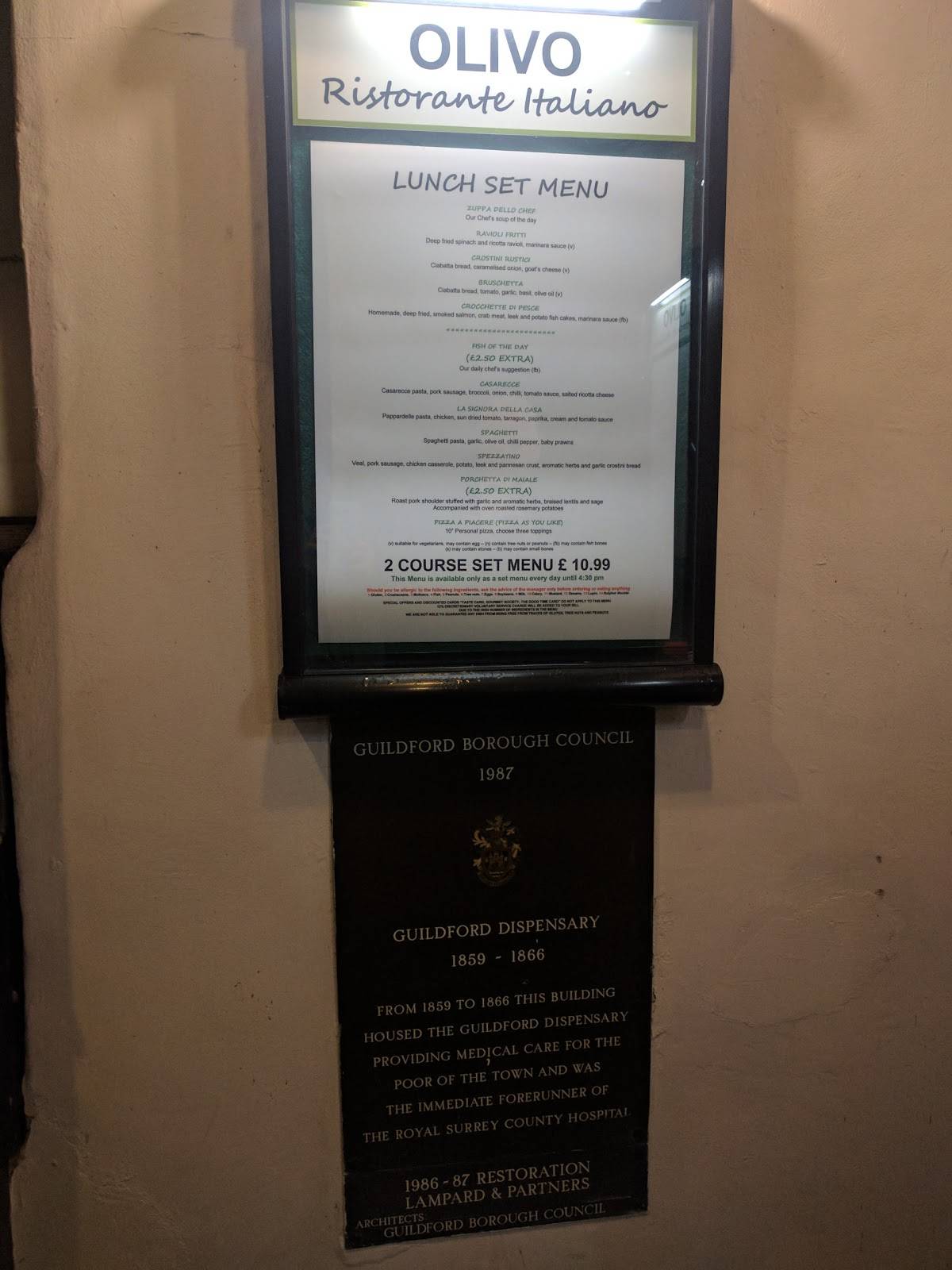 Menu at Olivo restaurant, Guildford