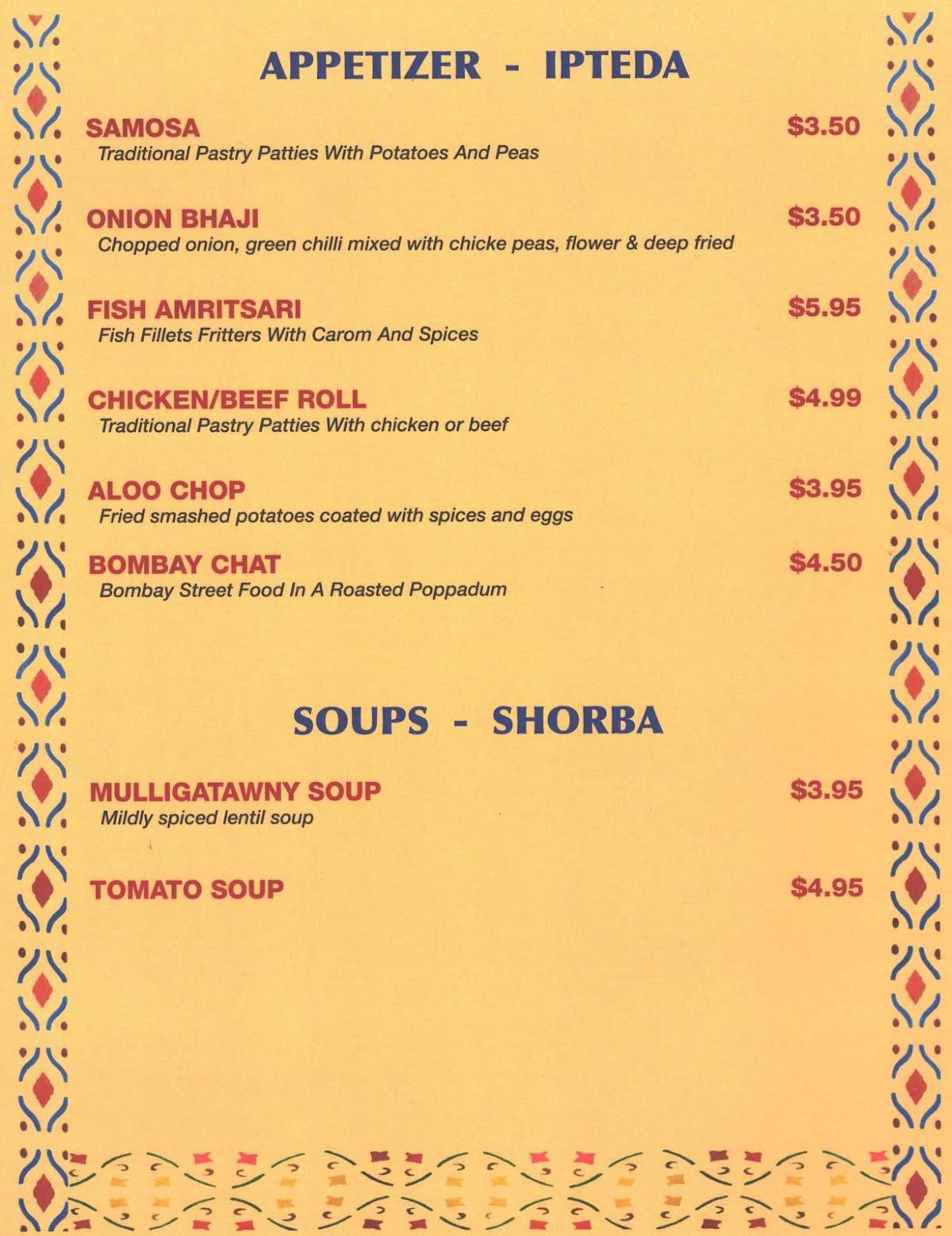 Menu at Palki Cuisine of India restaurant, Ottawa, Russell Rd