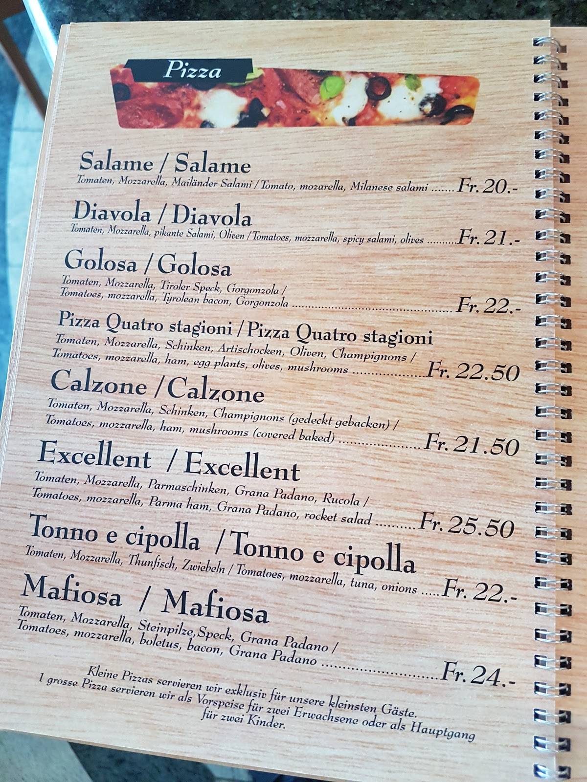 Speisekarte von Restaurant Pizzeria Excellent, Davos