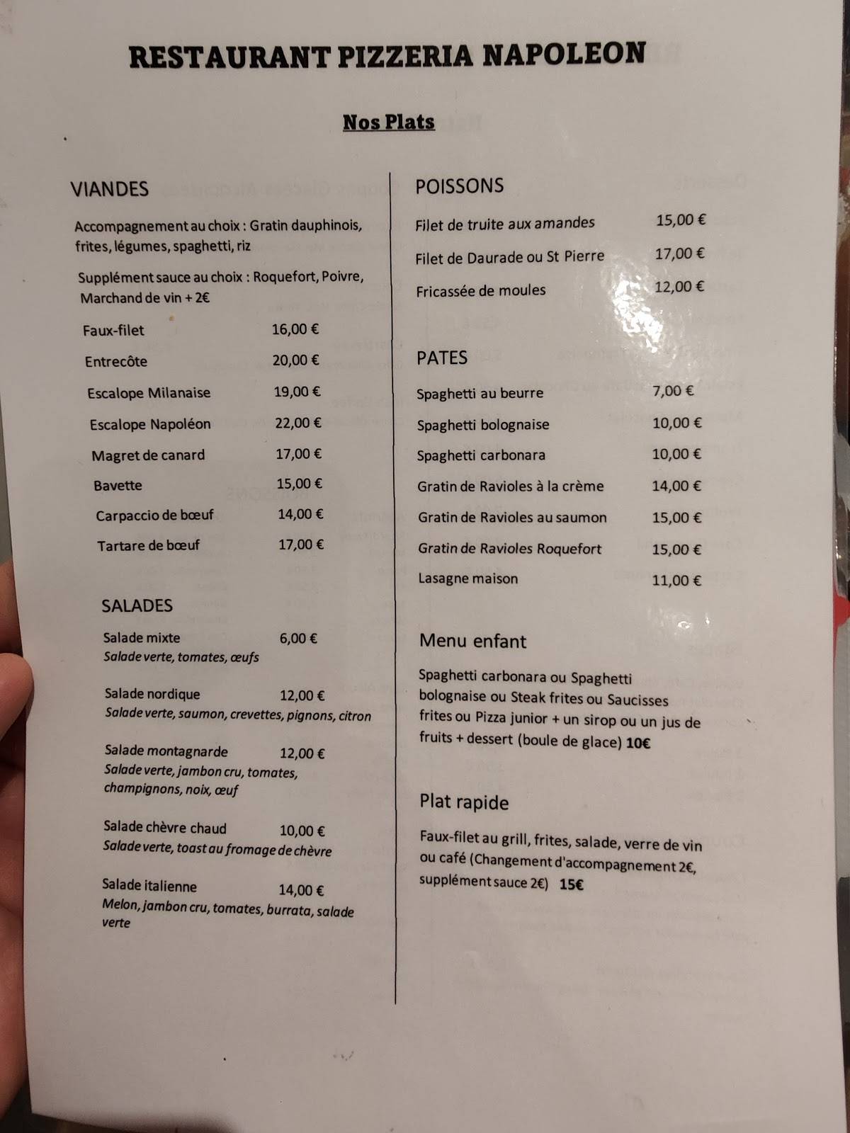 Menu au Pizzeria Napoléon, Brié-et-Angonnes