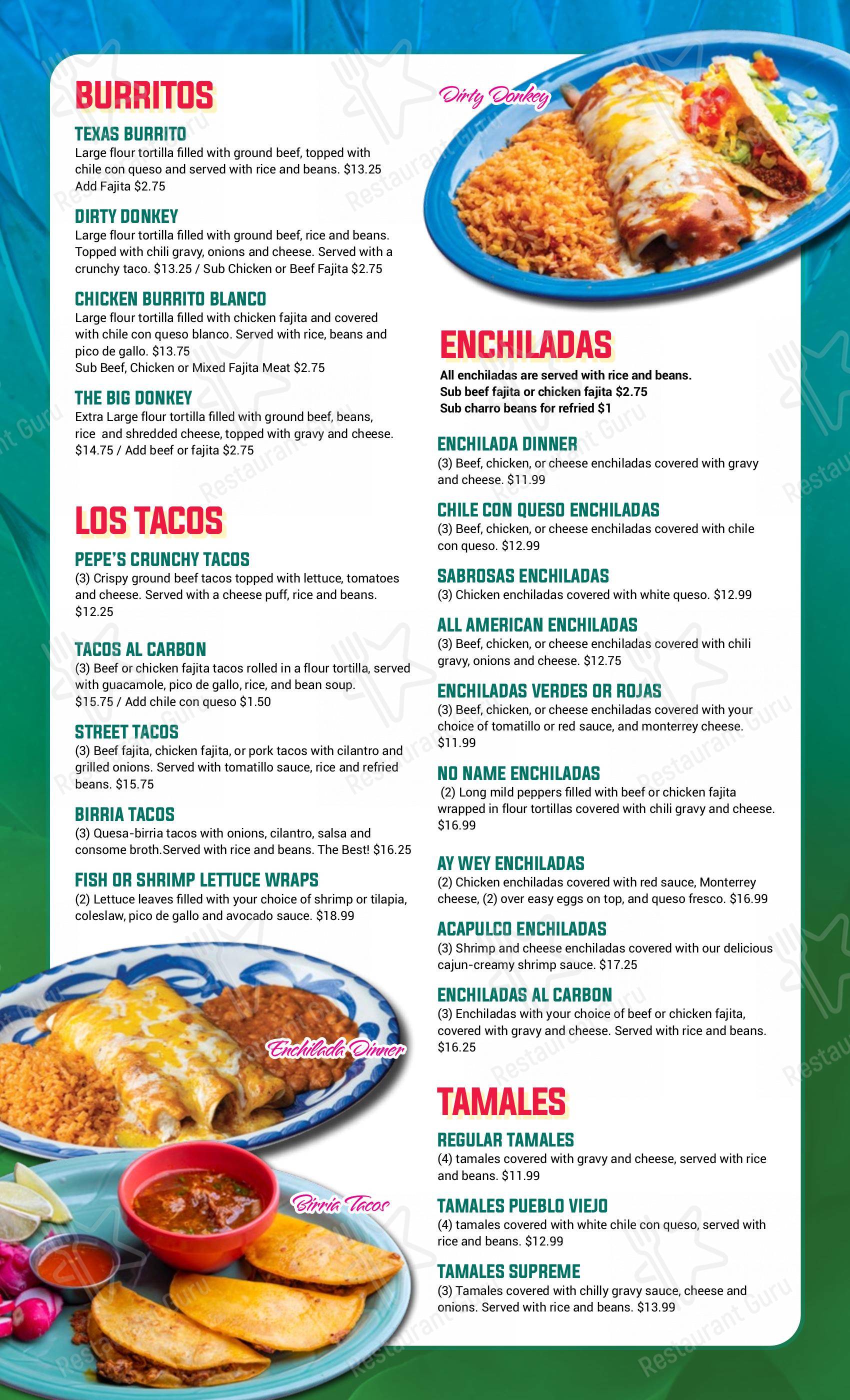 Menu at Pueblos Tex-Mex Kitchen restaurant, Liberty