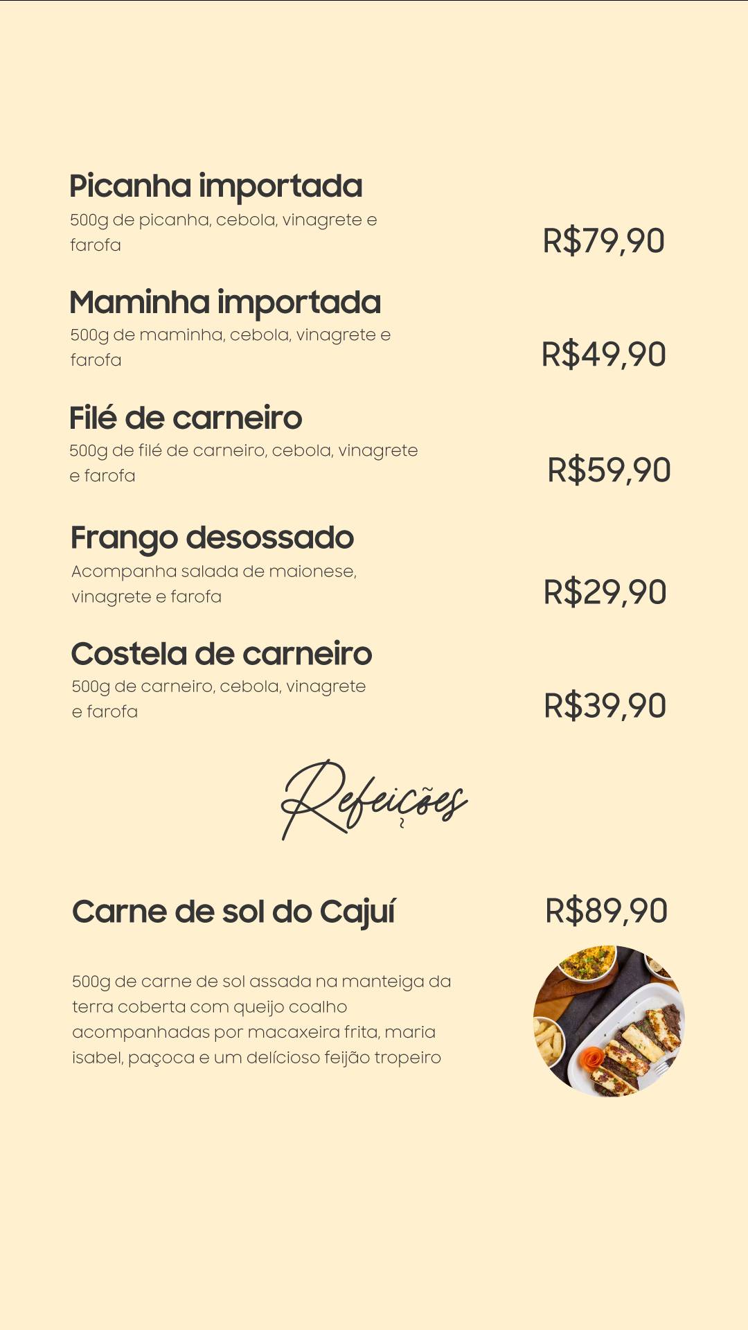 Menu em Restaurante Cajuí, Teresina