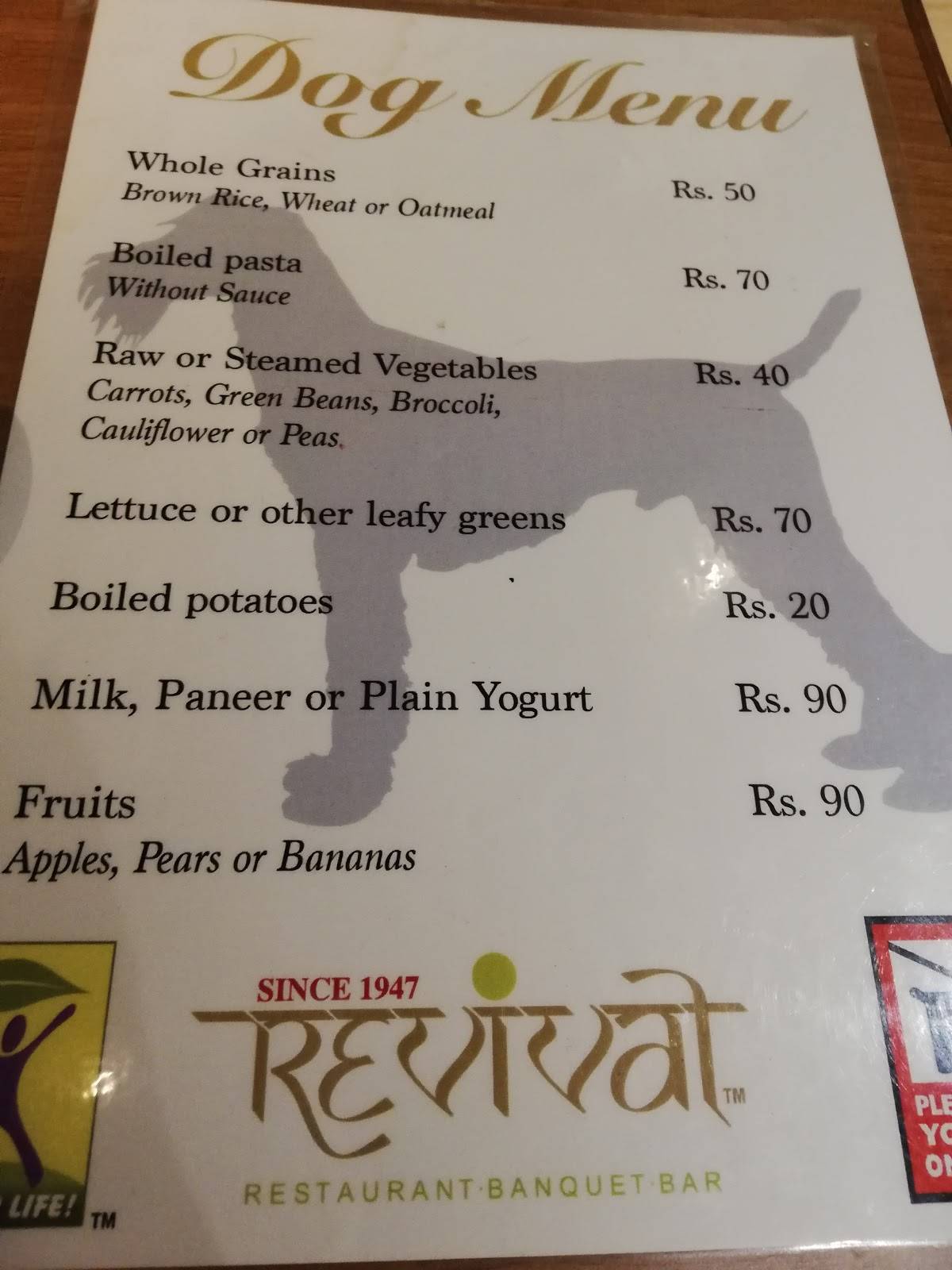Menu at Revival Restaurant - Pure Veg and Jain Restaurant Sea Facing ...