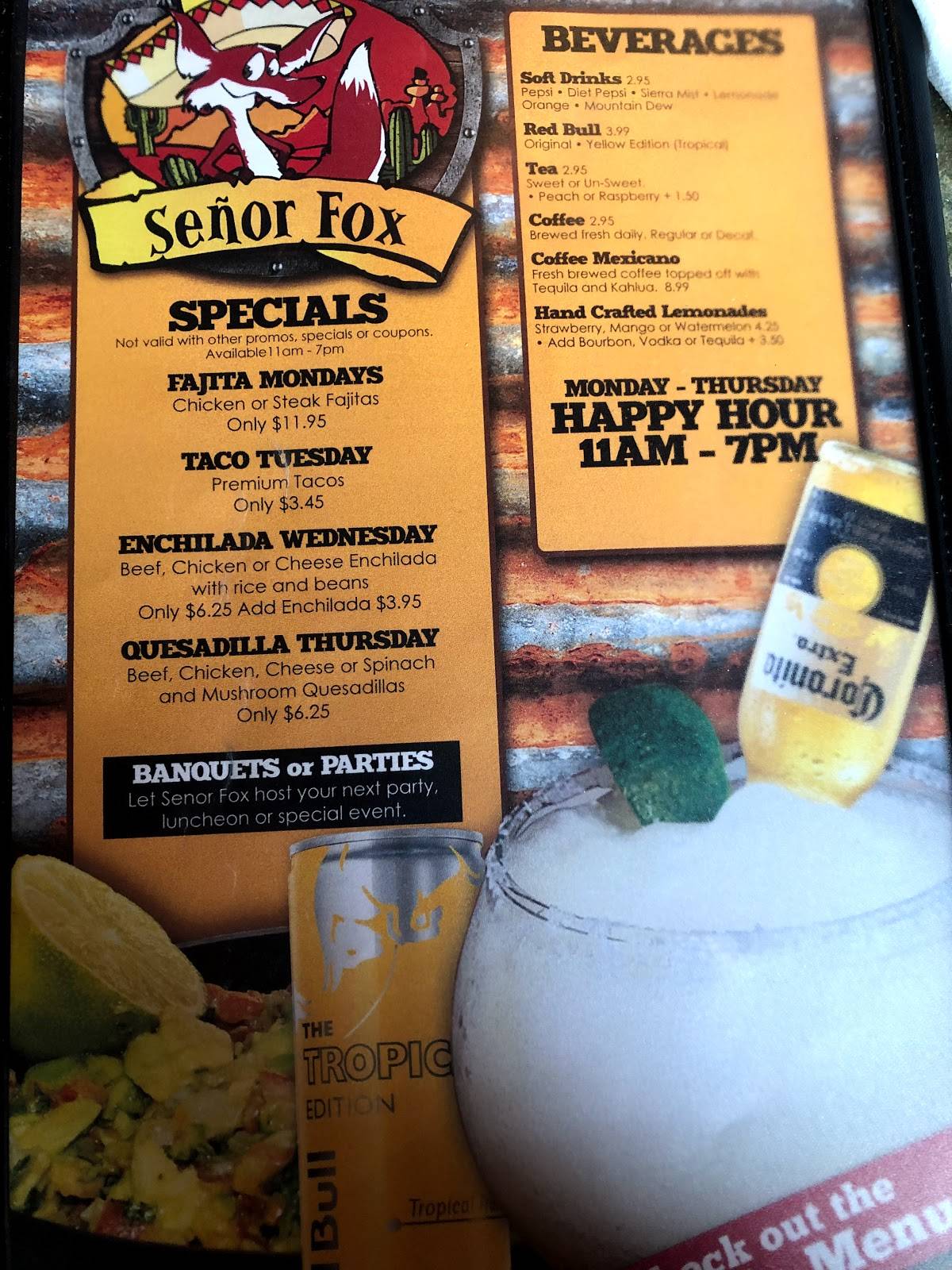 Menu at Senor Fox Mexican Restaurant, Virginia Beach, Nimmo Pkwy
