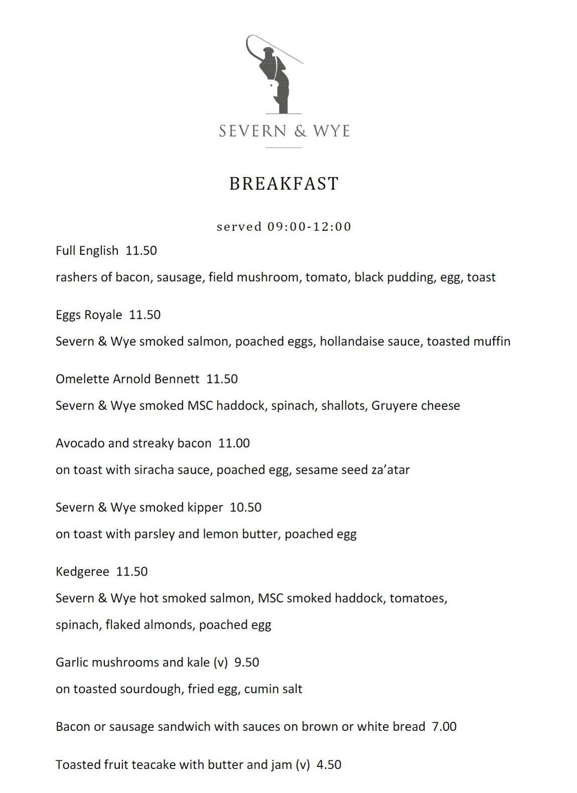 Menu at Severn & Wye Smokery restaurant, Westbury-on-Severn