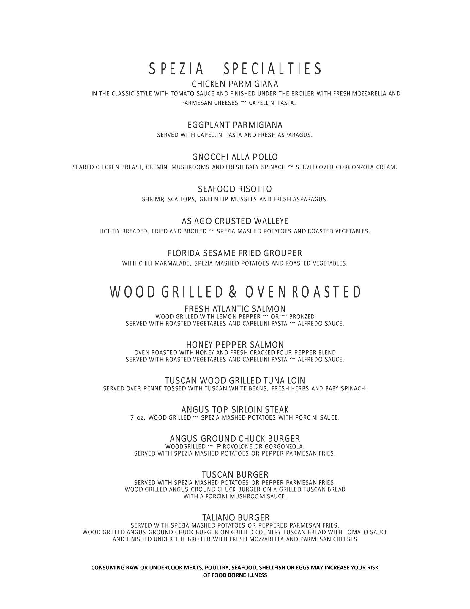 Menu at Spezia Omaha restaurant, Omaha