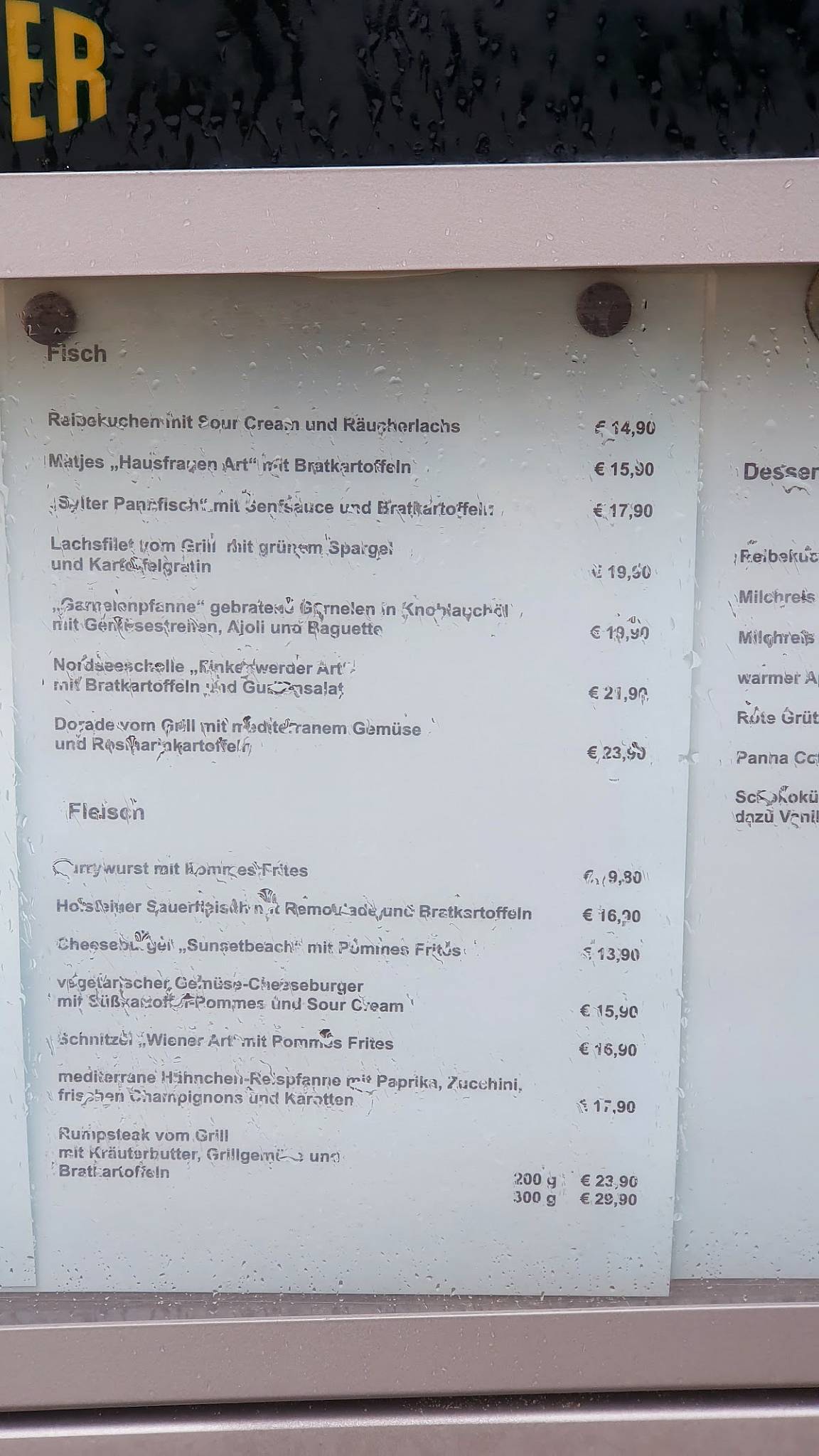 Speisekarte von Restaurant Sunset Beach, Sylt