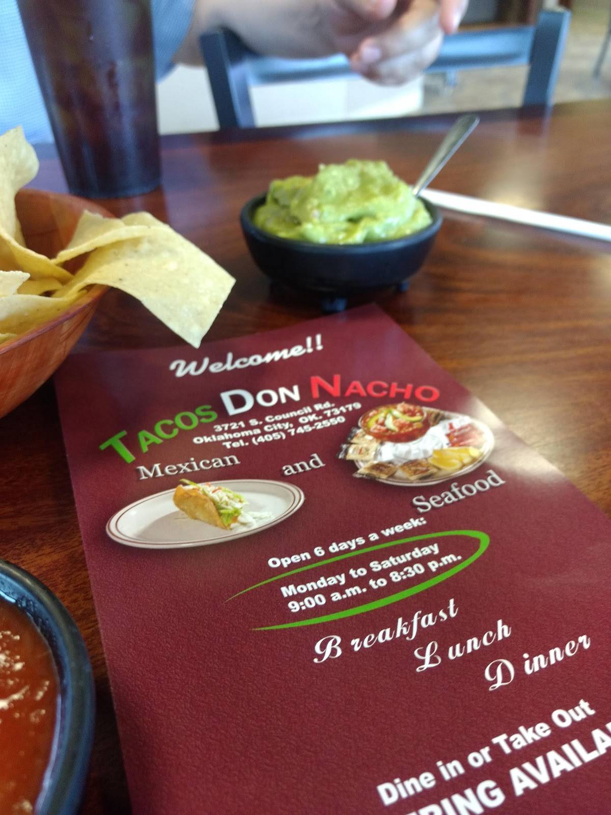 Menu at Tacos Don Nacho restaurant, Oklahoma City