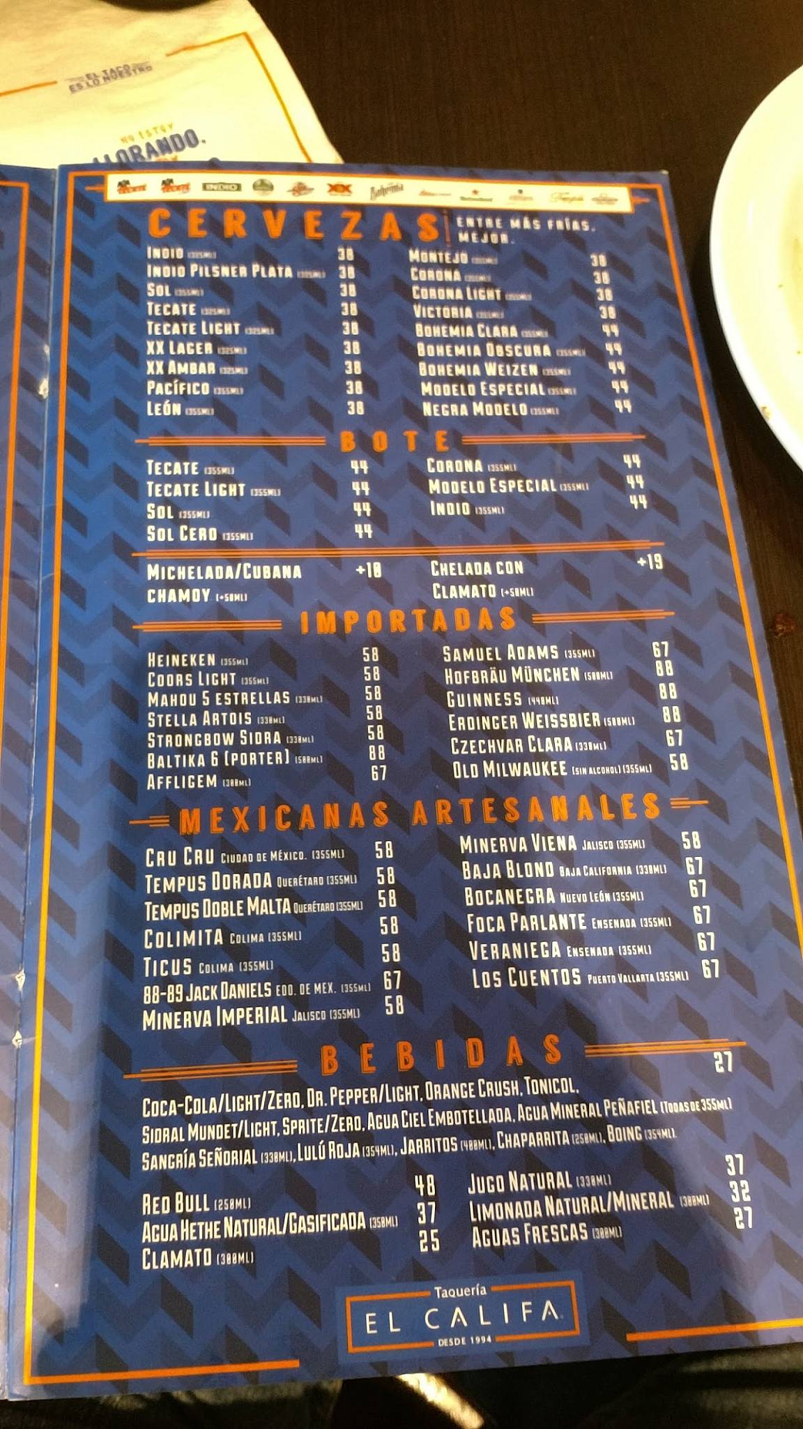 Menu at Taquería El Califa Condesa restaurant, Ciudad López Mateos, Cda ...