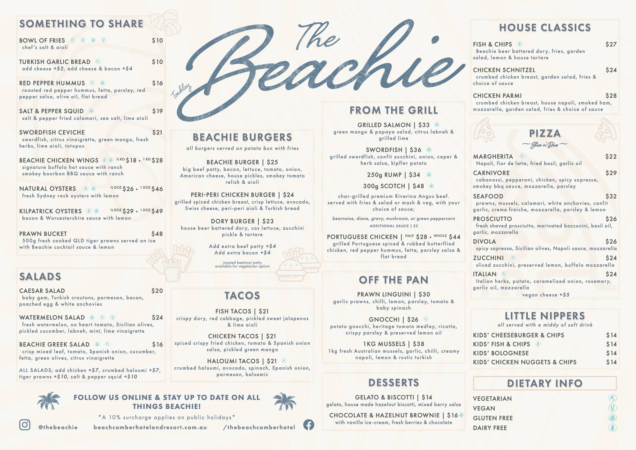 Menu at The Beachcomber Hotel restaurant, Toukley