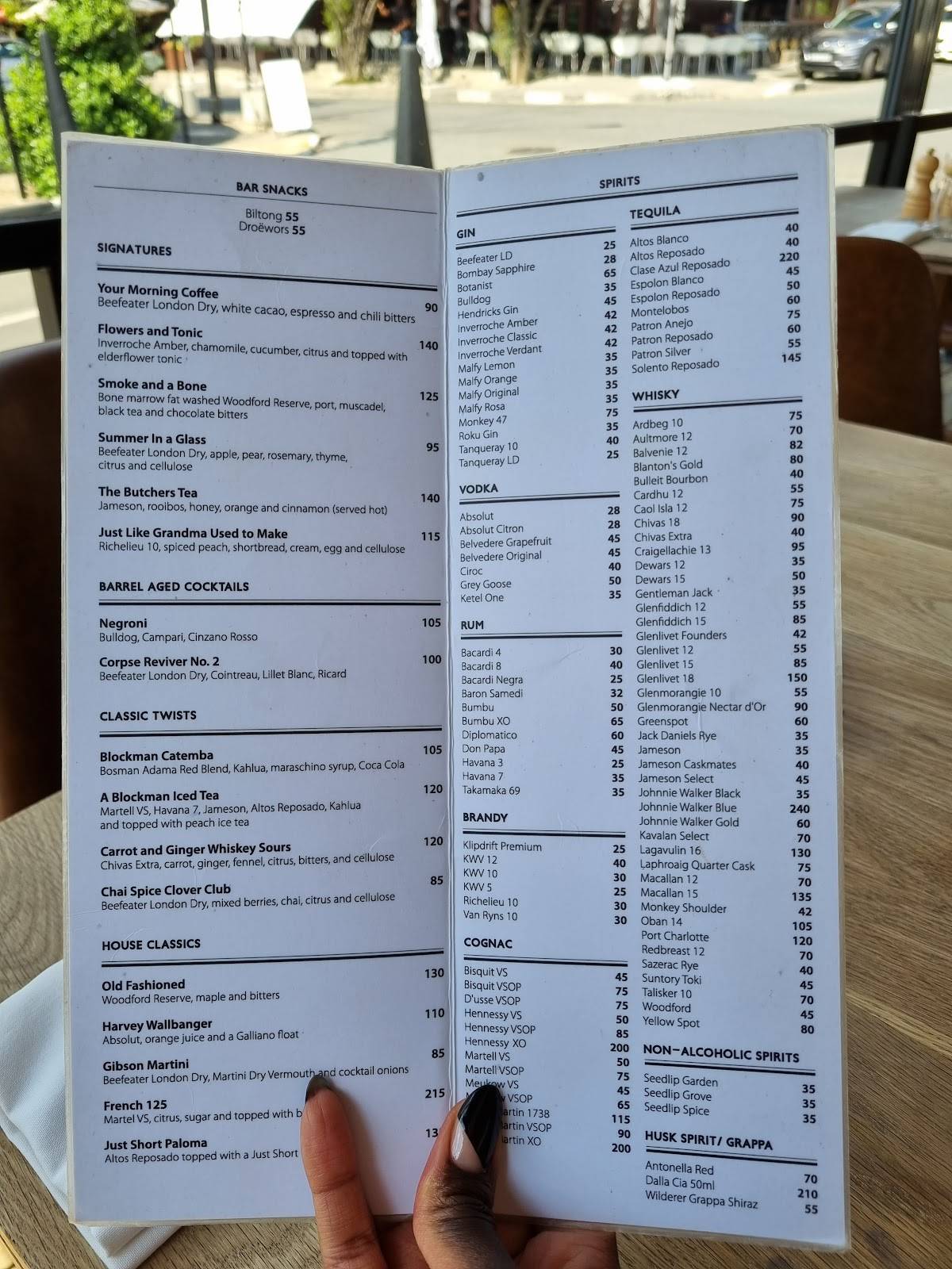 Menu at The Blockman restaurant, Randburg