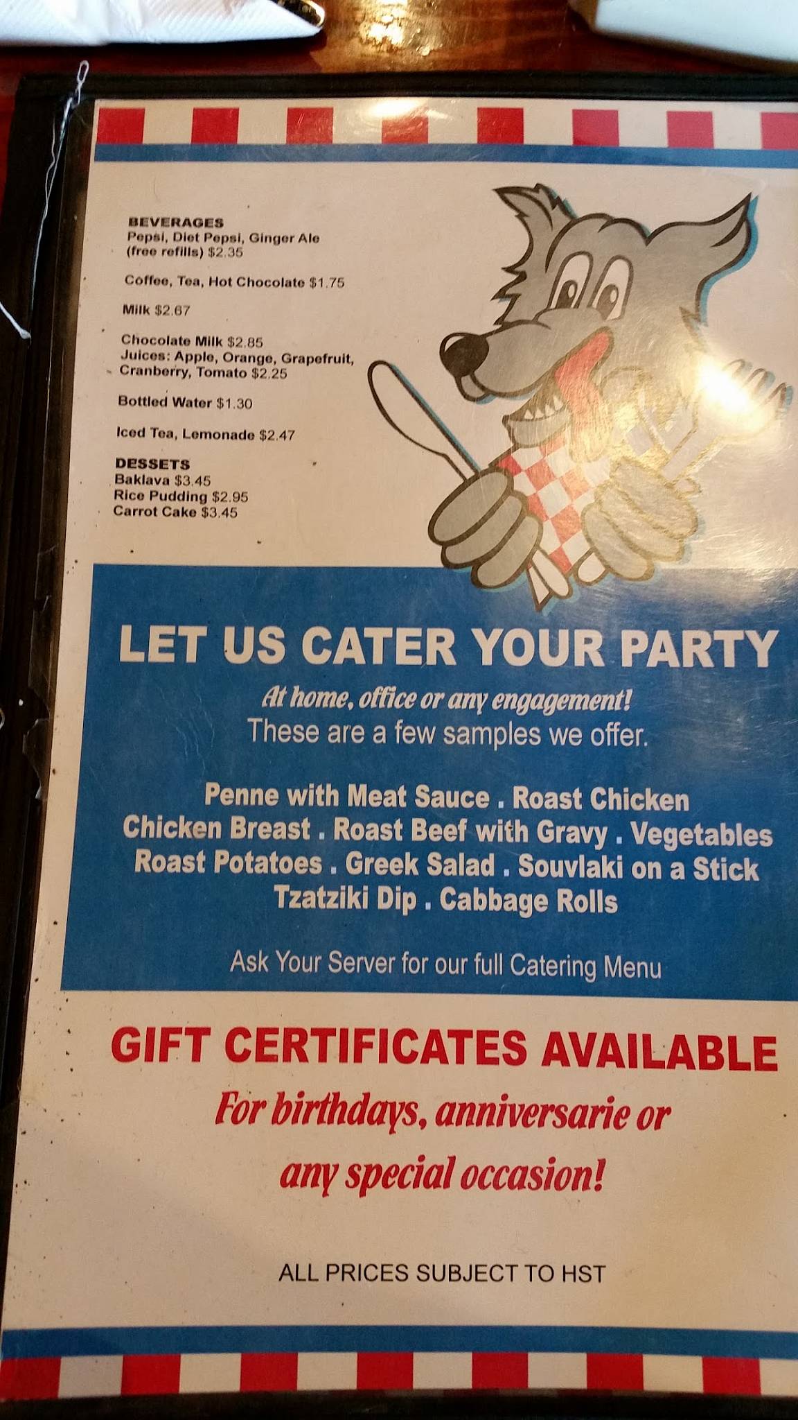 Menu at The Hungry Wolf Restaurant, Windsor