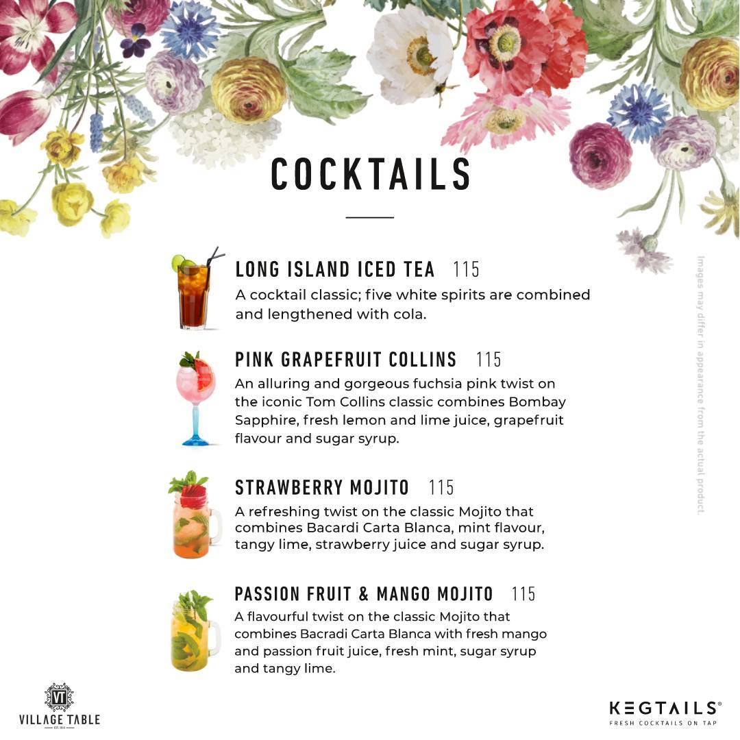 Menu at The Village Table restaurant, Durban