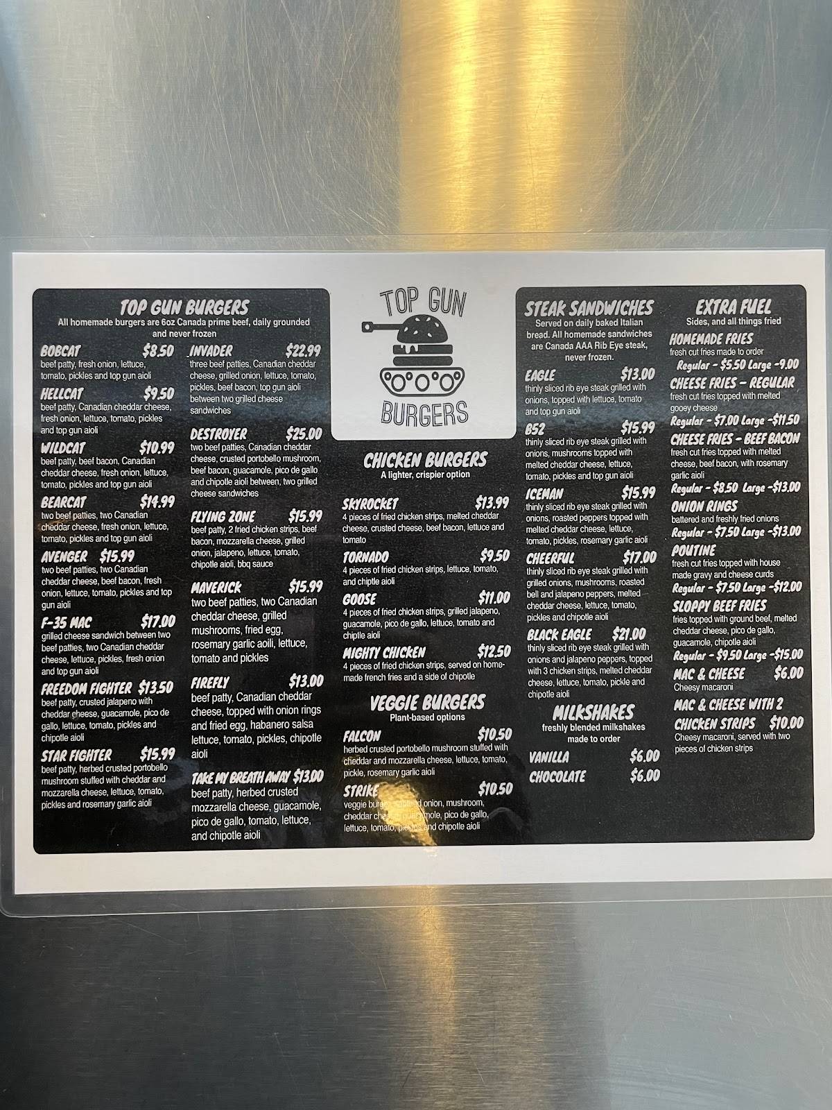 Carta del restaurante Top Gun Burger (Keele St.), Vaughan