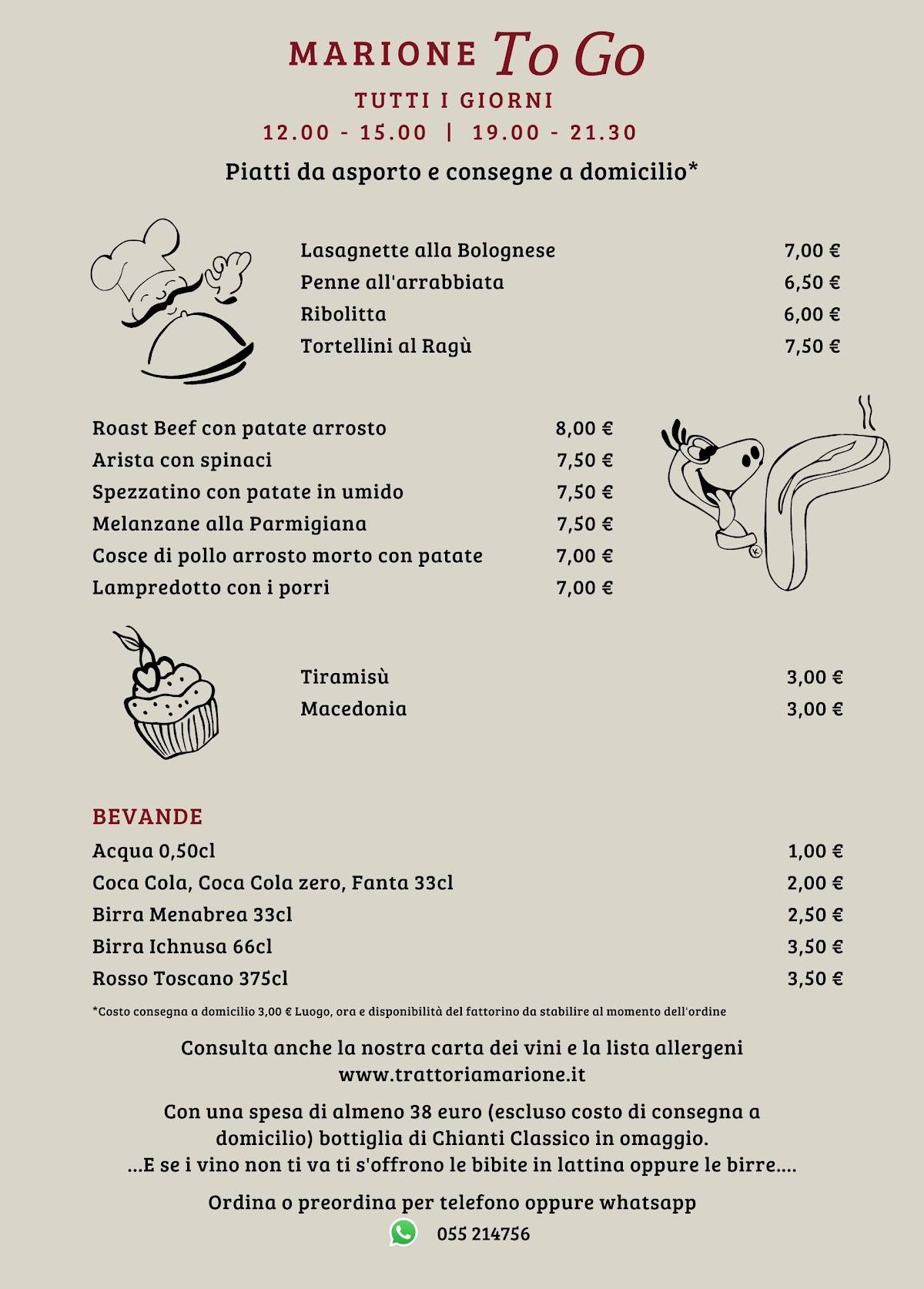 Menu at Trattoria Marione restaurant, Florence