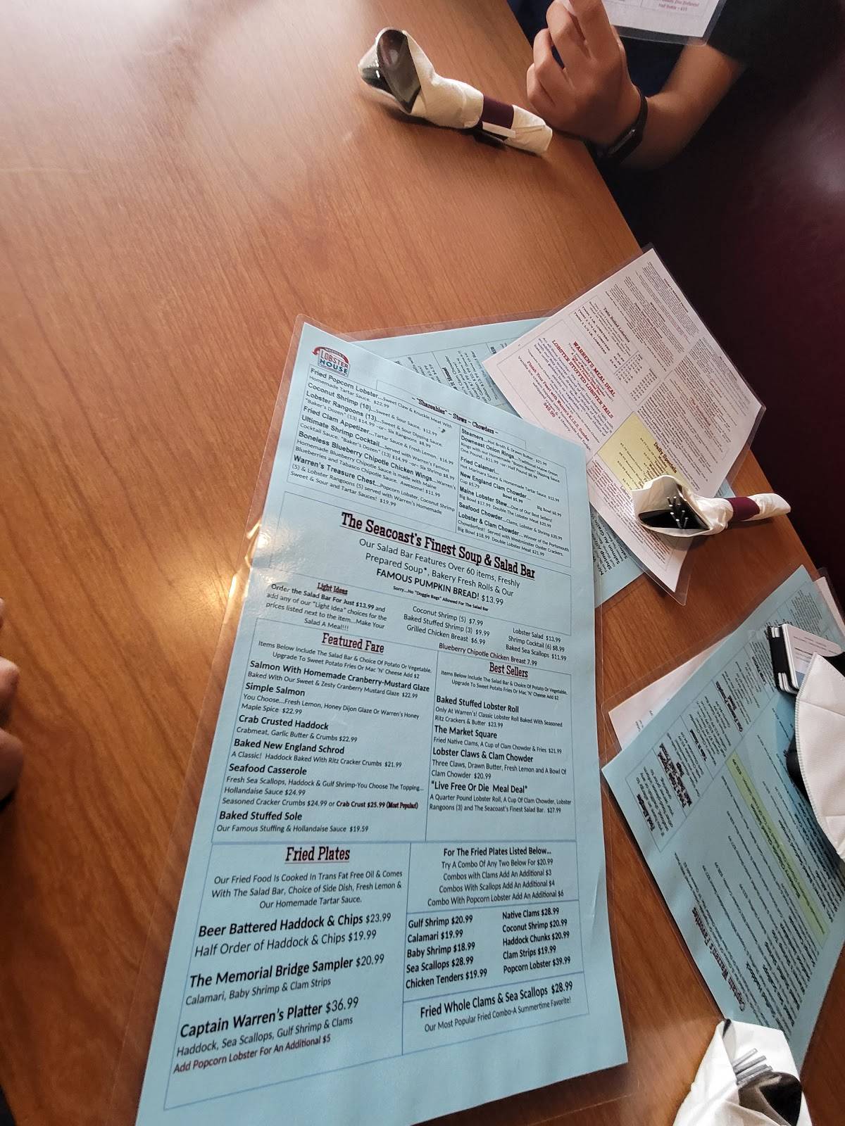 Menu at Warren's Lobster House restaurant, Kittery
