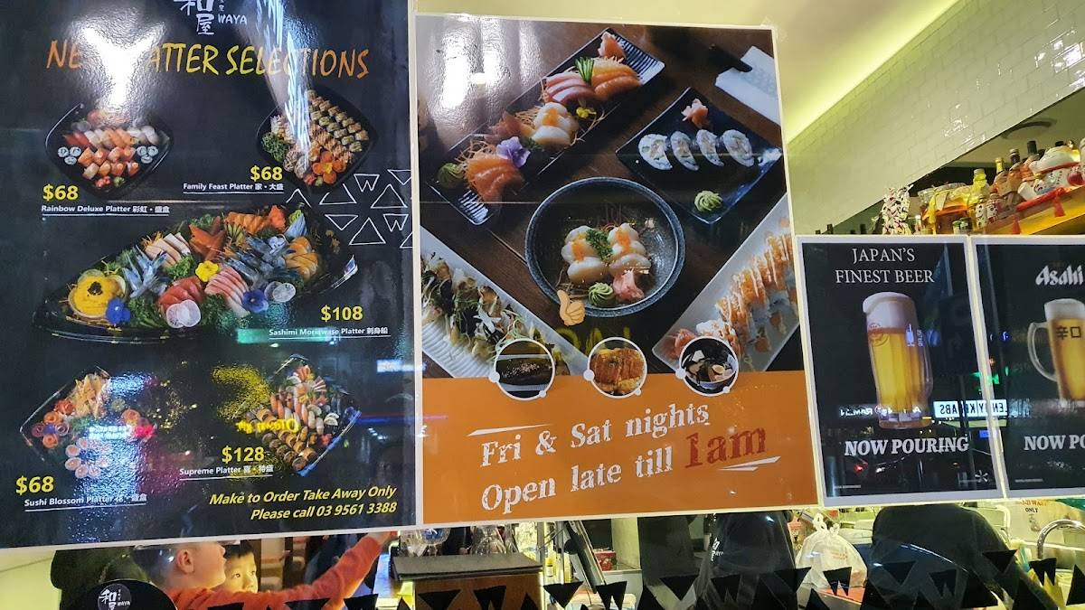 Menu at Waya Japanese restaurant, Glen Waverley
