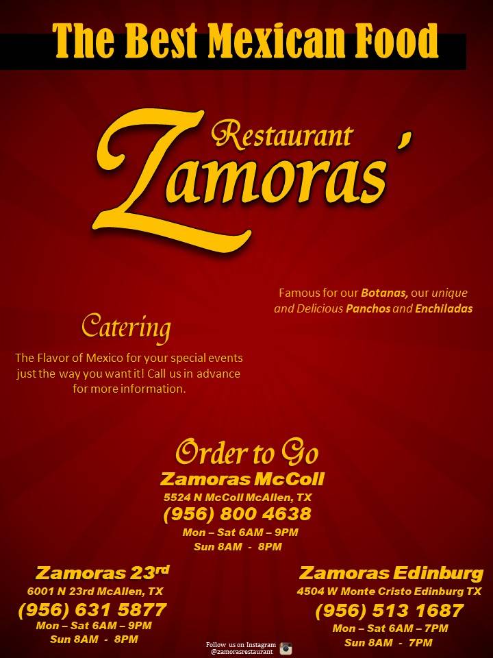 Menu at Zamoras' Restaurant, McAllen, N 23rd St