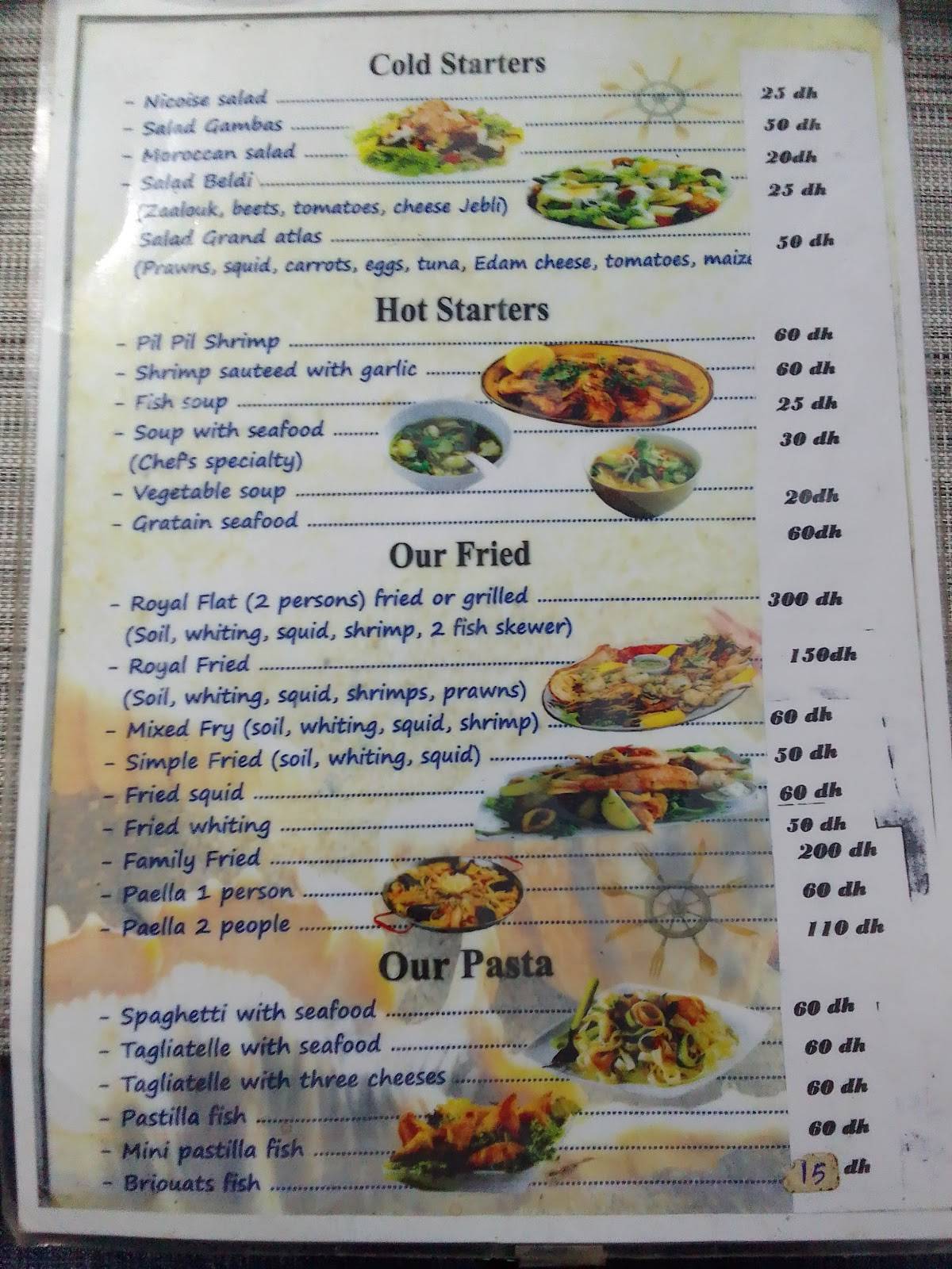 Menu au Restaurant snack grand atlas, Marrakech