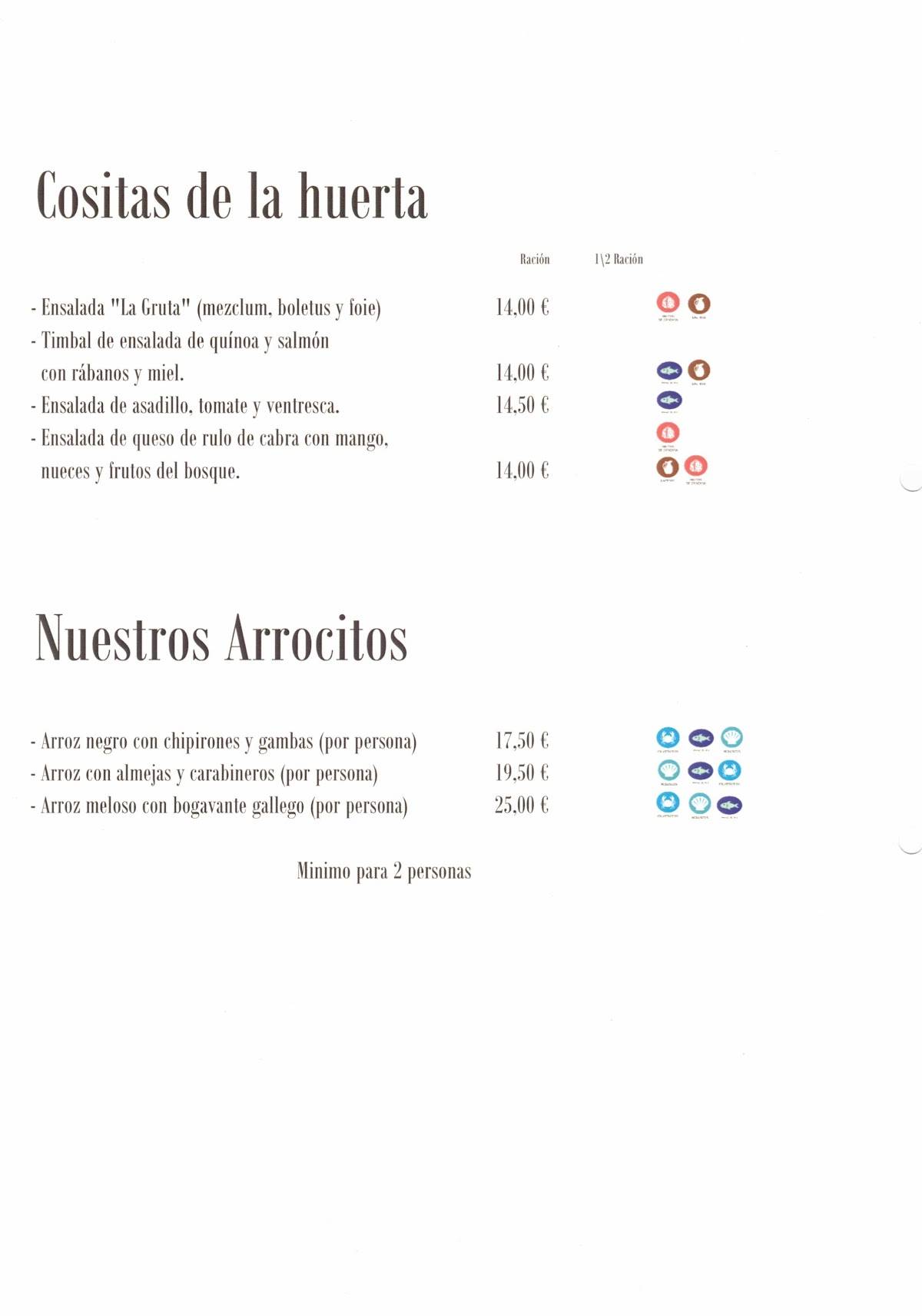 Carta del restaurante La Gruta del Valdebernardo, Madrid