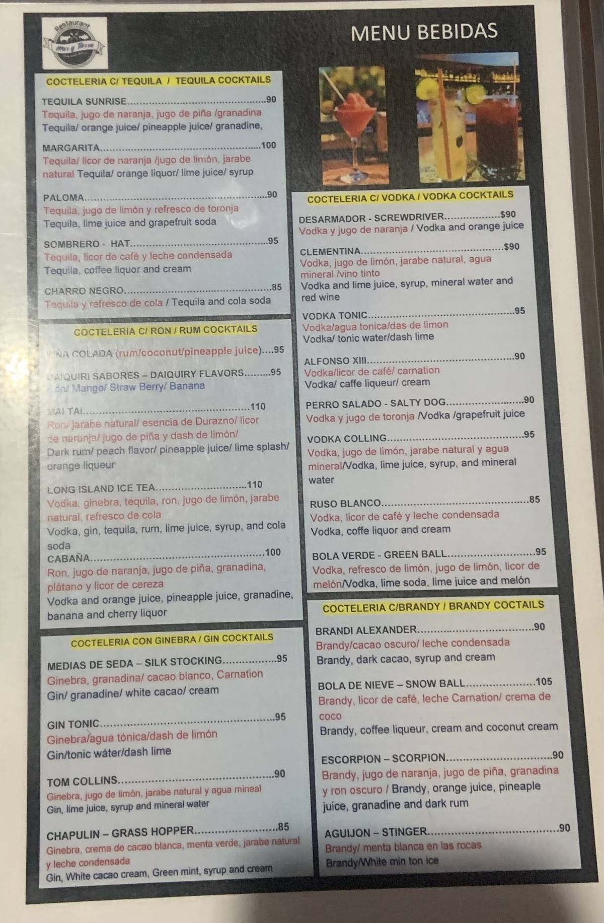 Menu at Restaurante Mar y Tierra Ixtapa, Ixtapa