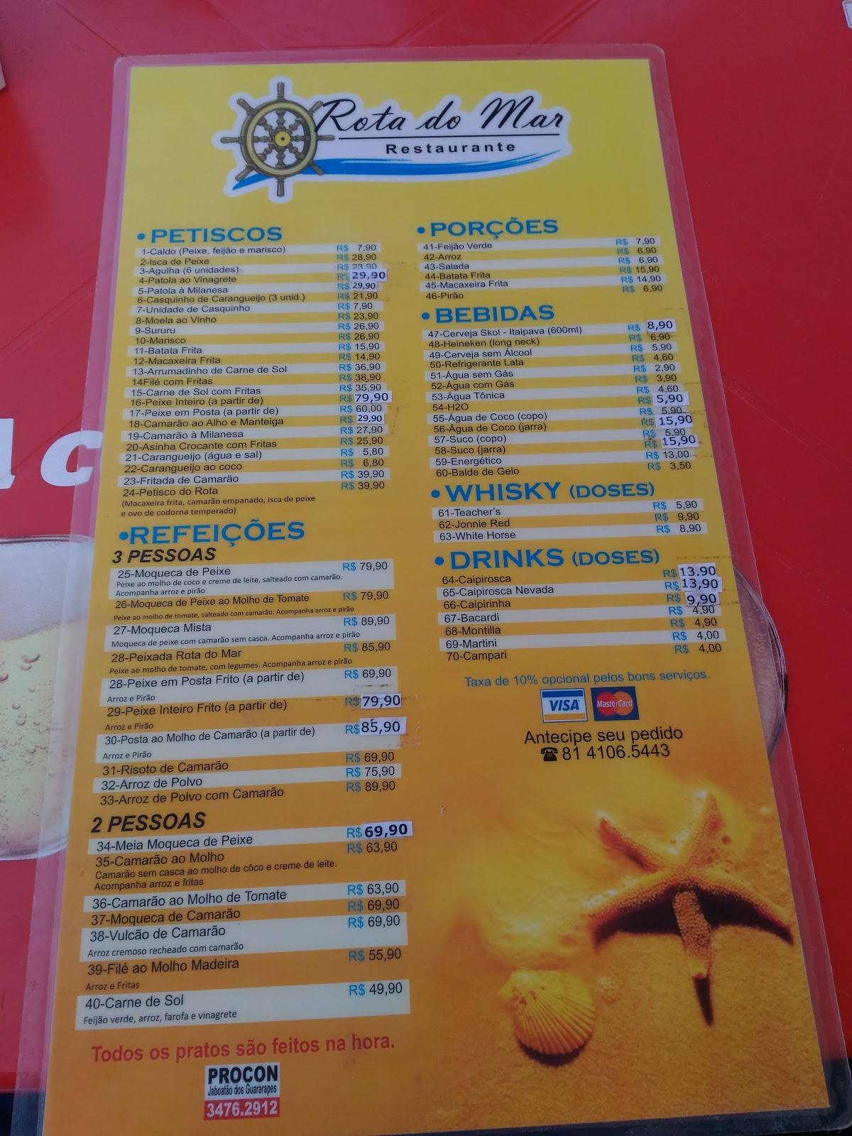 Menu em Restaurante Rota do Mar, Jaboatão dos Guararapes