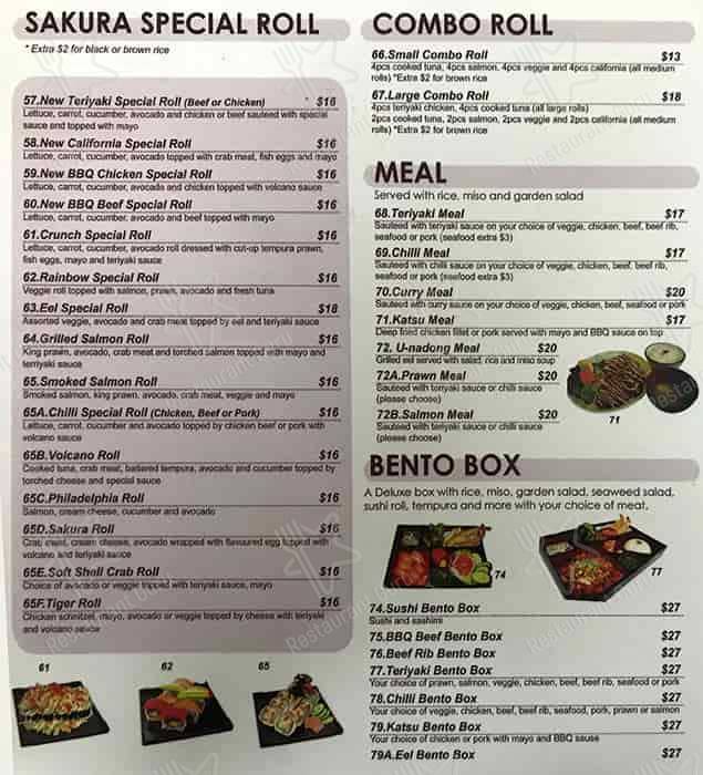Menu at Sakura Fresh Sushi Revesby restaurant, Revesby
