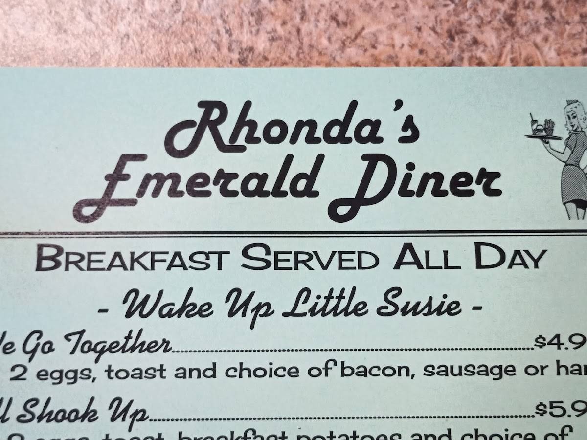 Menu at Rhonda's Emerald Diner restaurant, Hubbard, 825 N Main St