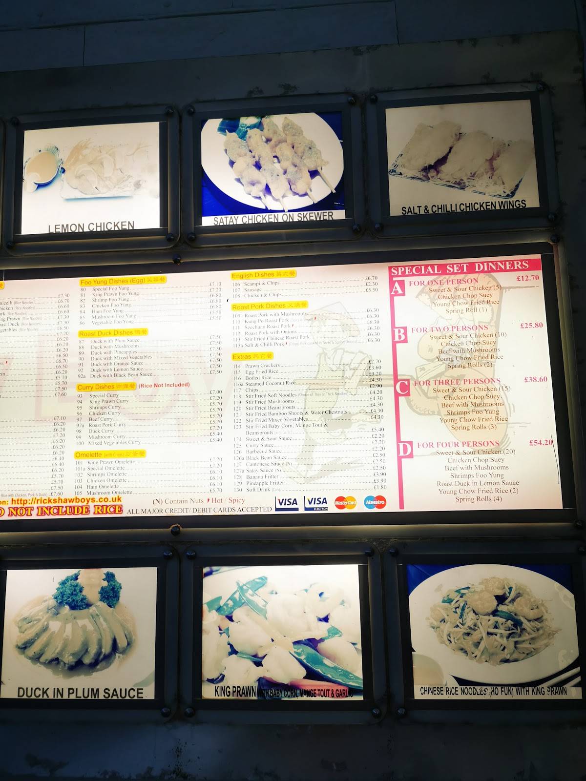 Menu at Rickshaw Boy fast food, Paignton