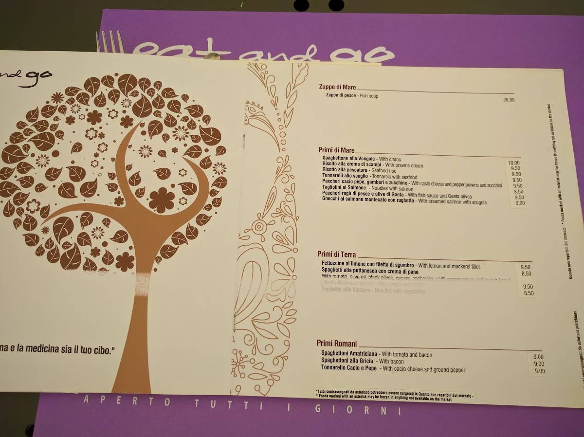 Carta de Ristorante Eat And Go, Roma, Viale della Marina