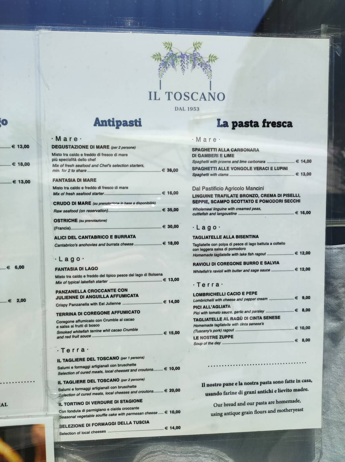 Menu da Ristorante Il Toscano dal 1953, Bolsena