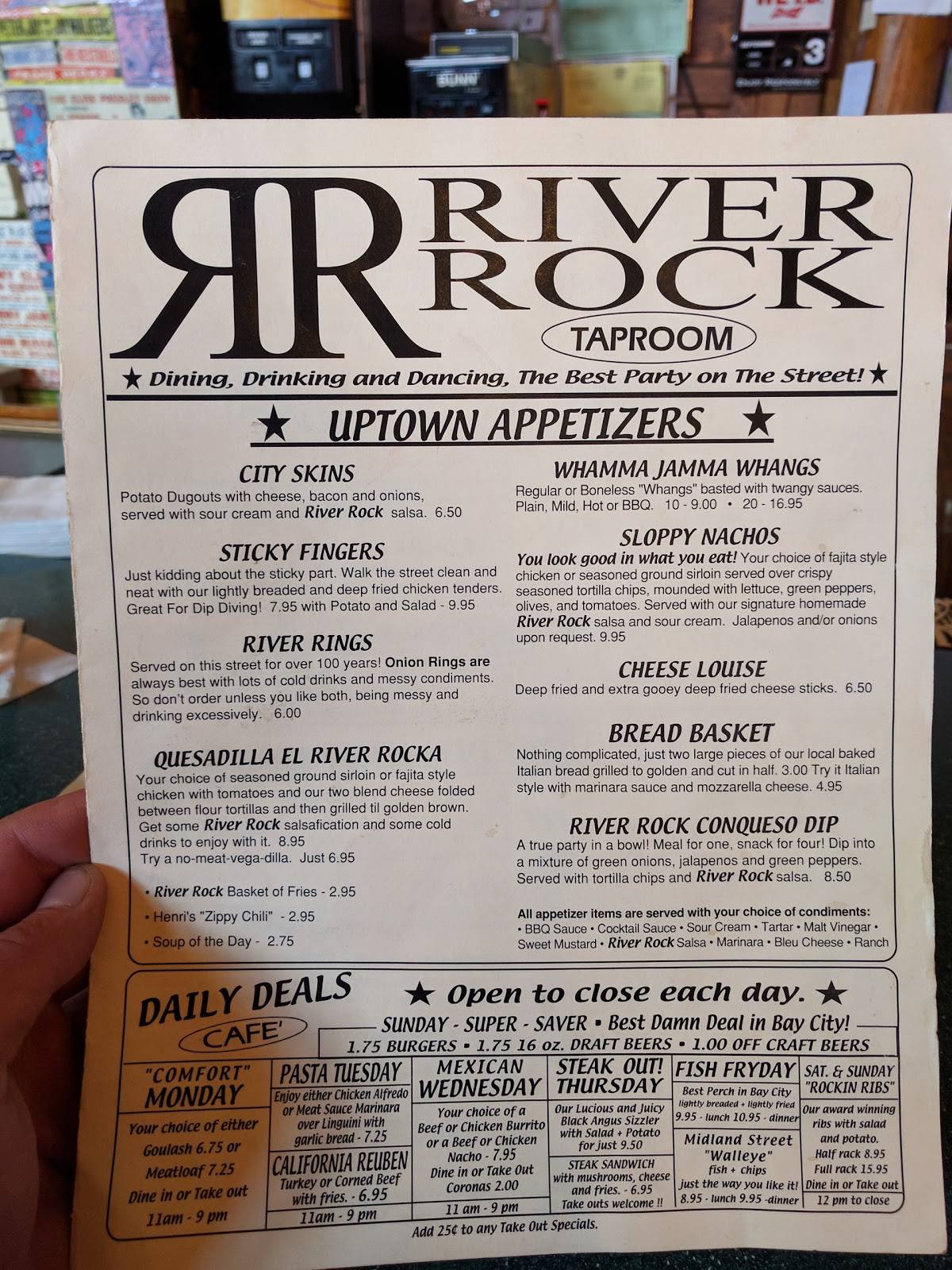 Menu at River Rock Cafe, Bay City