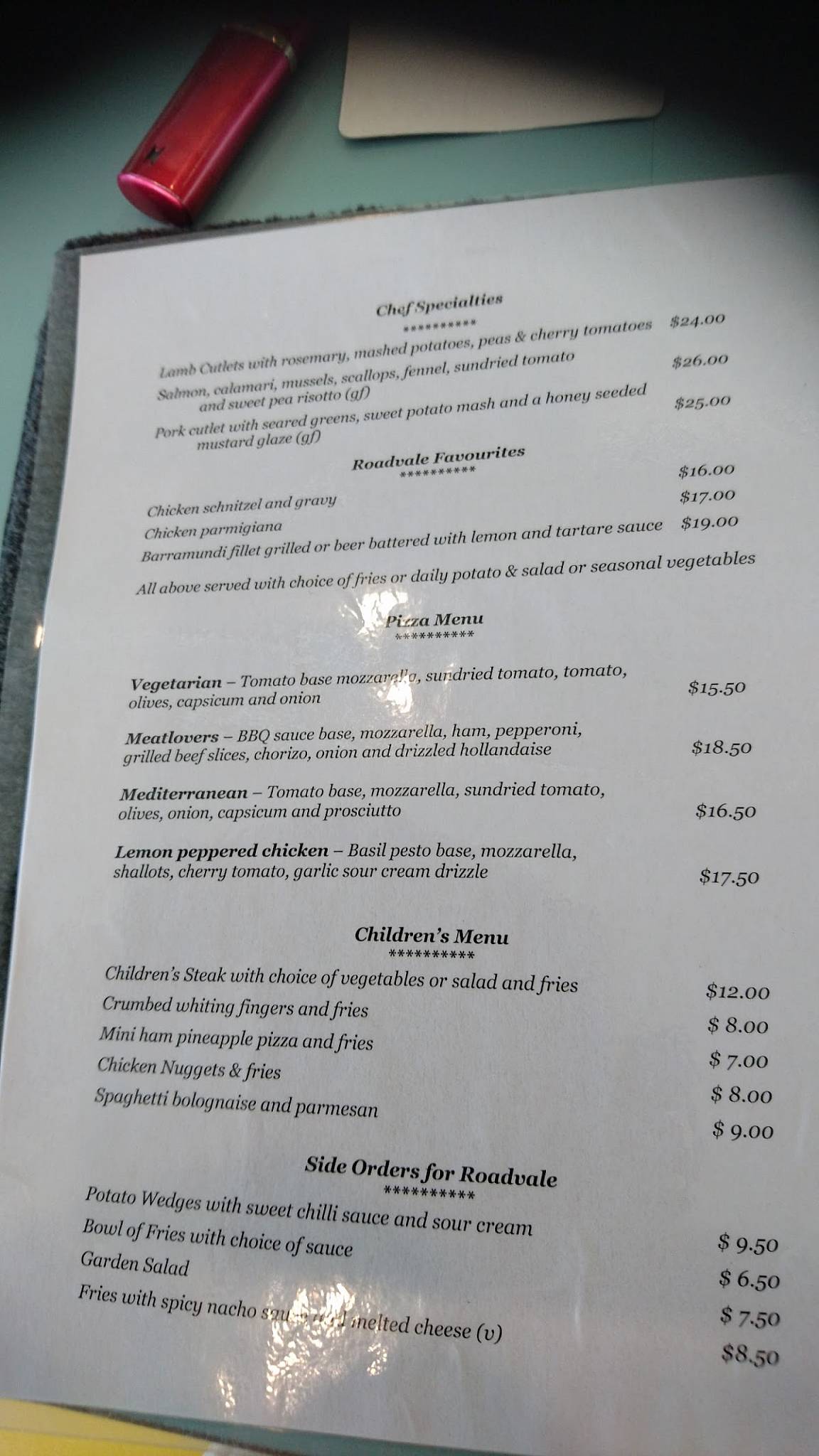 Menu at Roadvale Hotel pub & bar, Roadvale