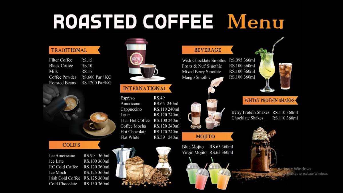 Menu at Roasted coffee, Chennai