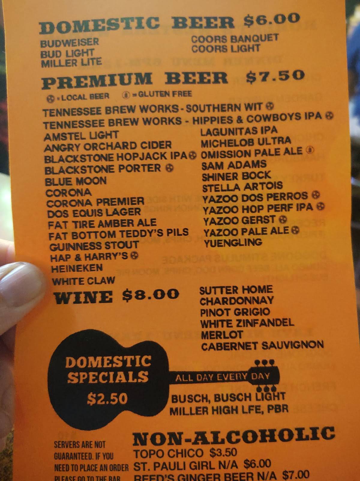 Menu at Robert's Western World pub & bar, Nashville