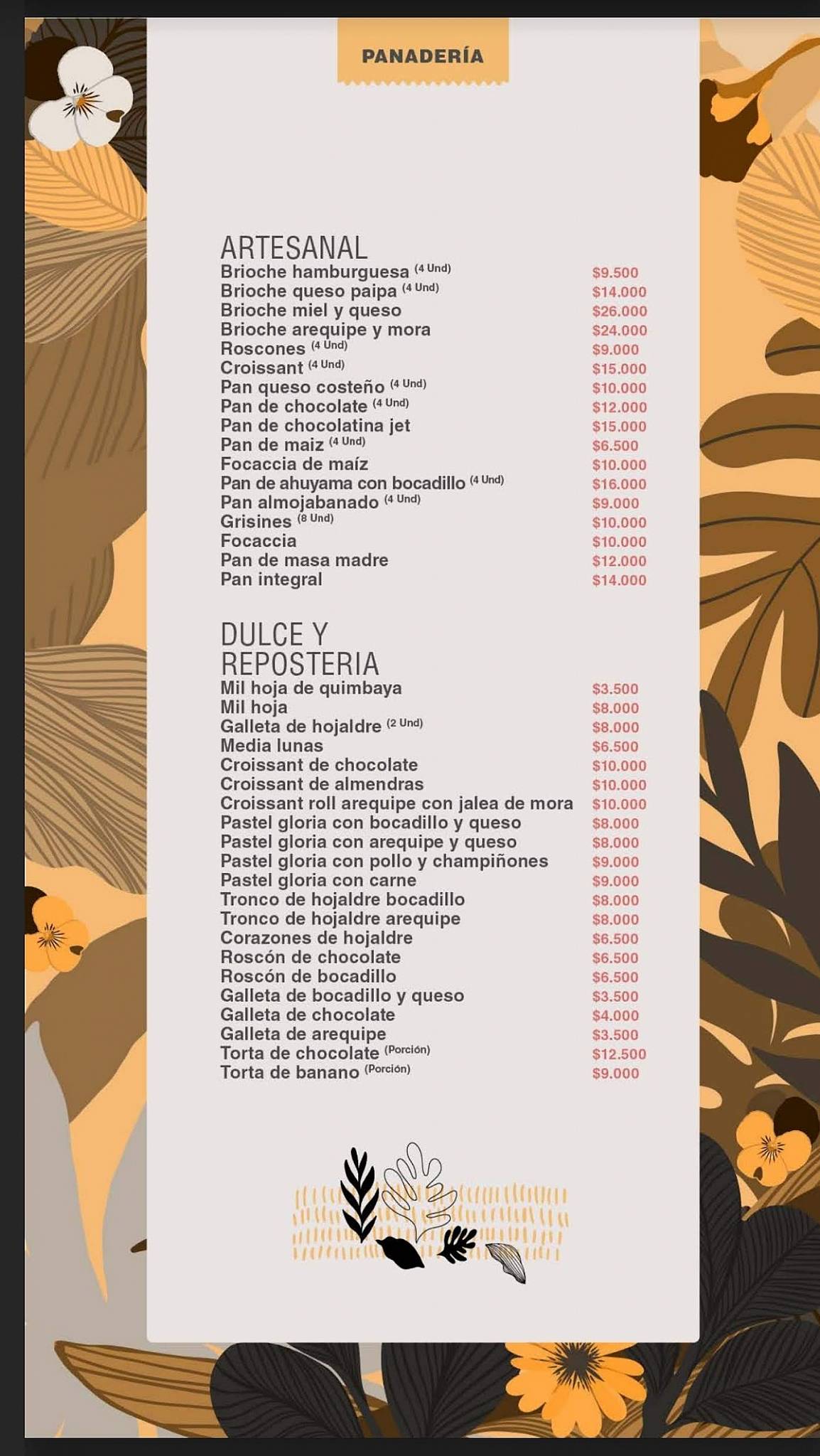 Carta del restaurante Roca Pan y Helado Artesanal, Bogotá