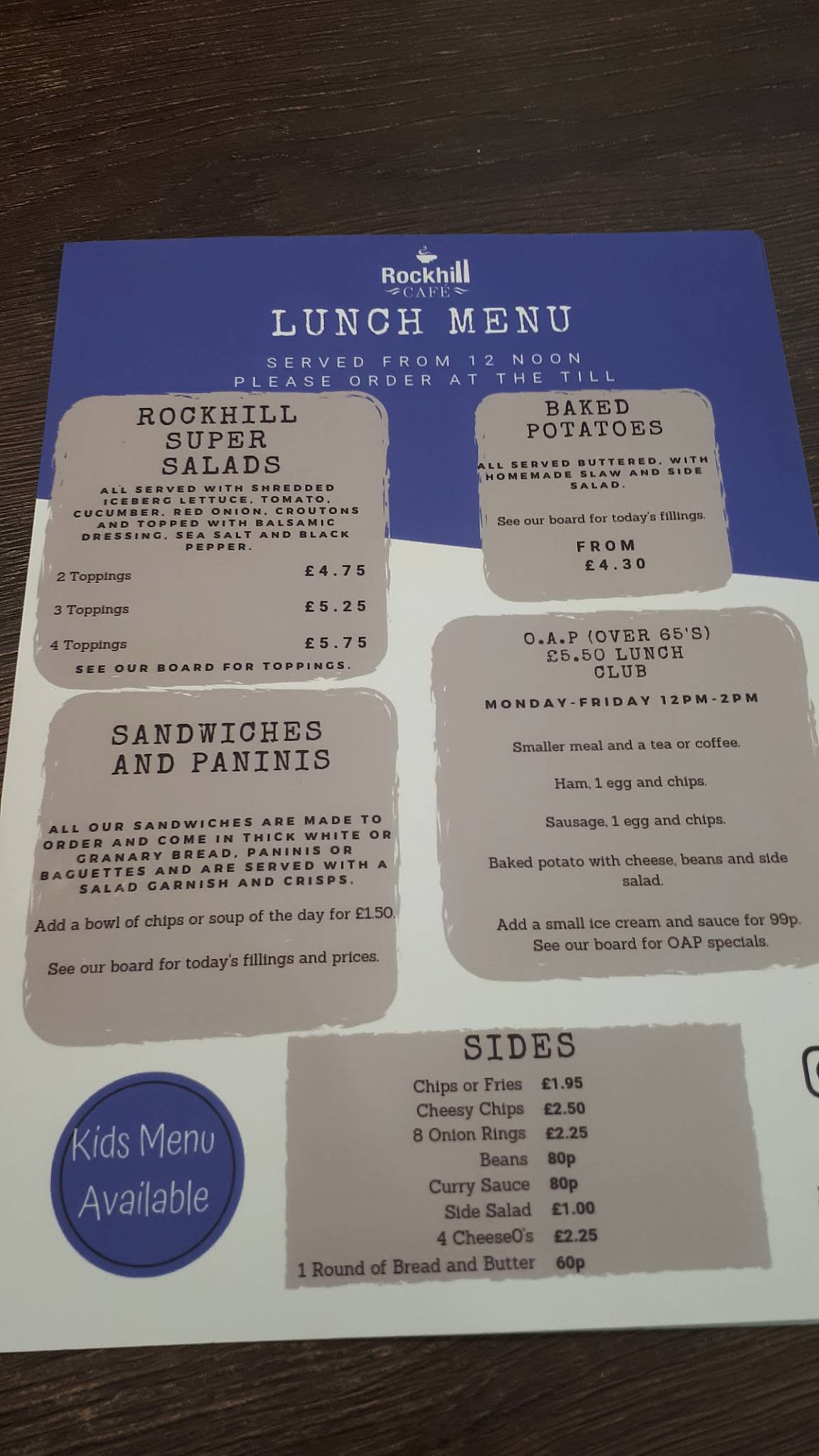 Menu at Rockhill Cafe, Saint Austell