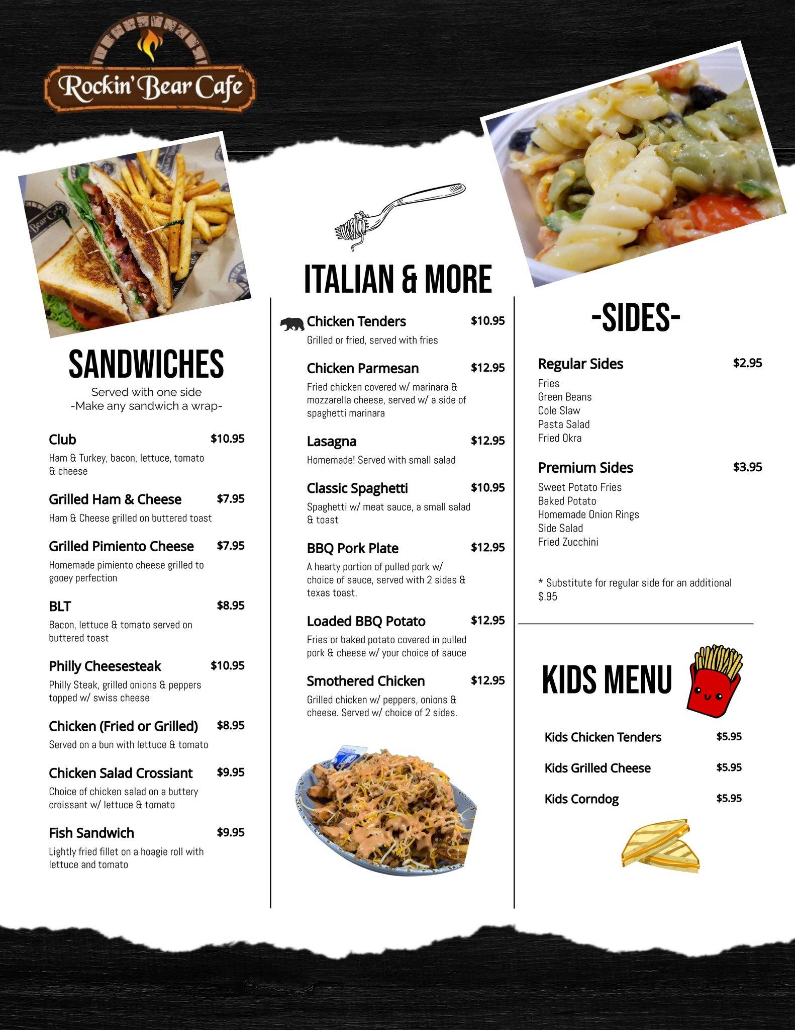 Menu at Rockin Bear Cafe, Blackshear