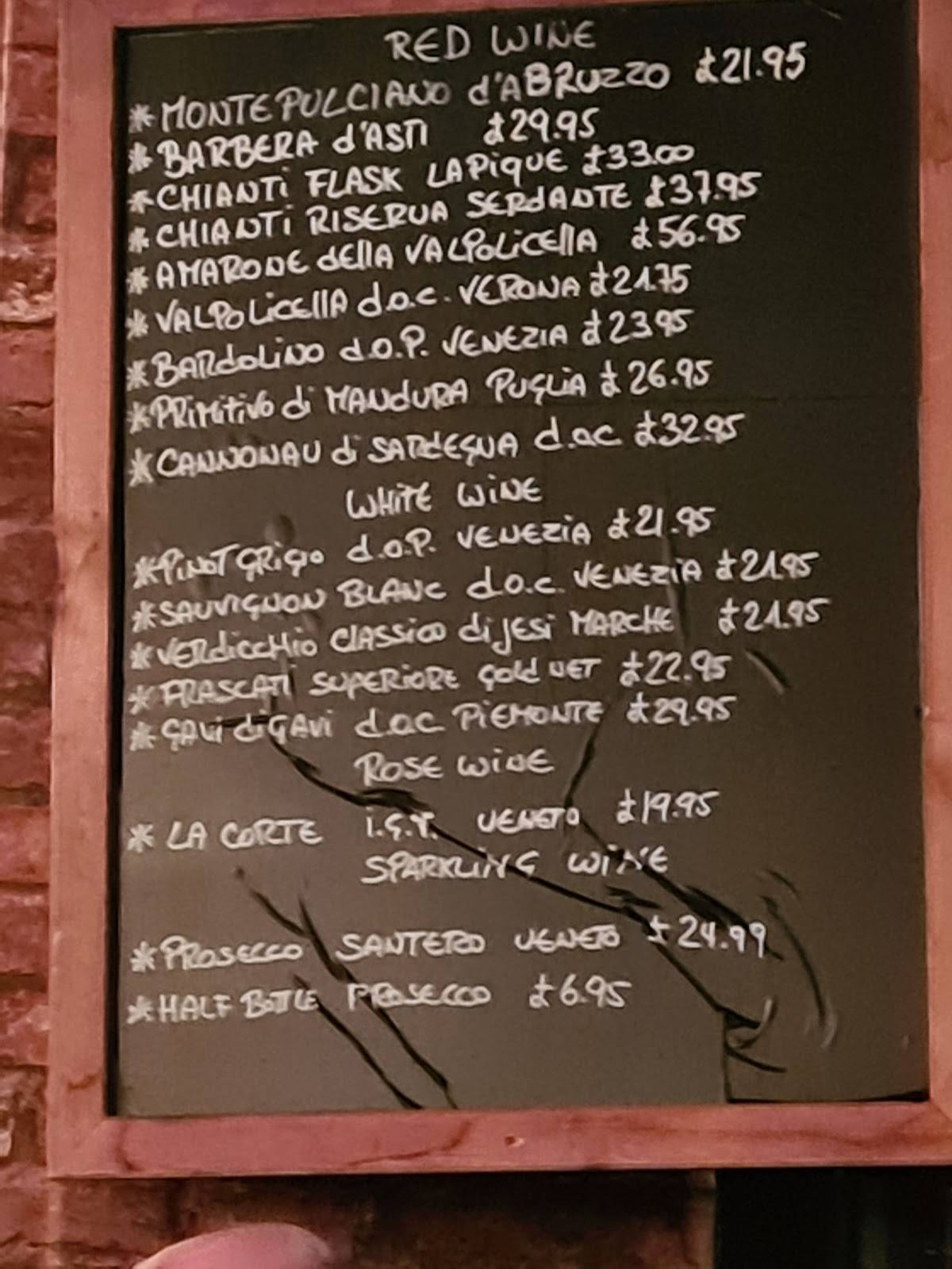 Menu at La Mensa restaurant, Rothbury
