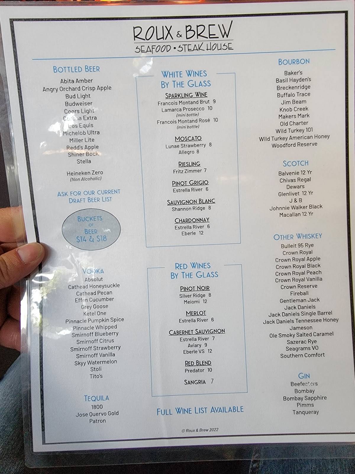 Menu at Roux & Brew Seafood and Steak House pub & bar, Ponchatoula