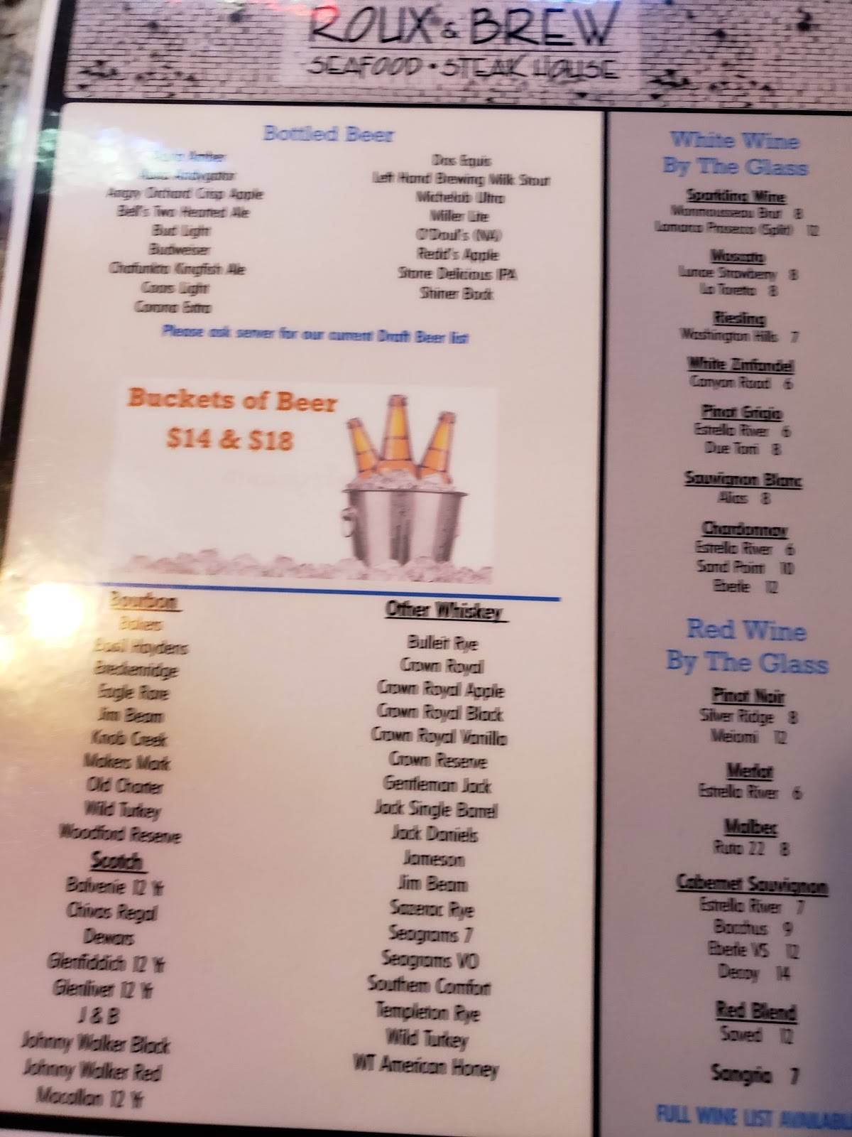 Menu at Roux & Brew Seafood and Steak House pub & bar, Ponchatoula