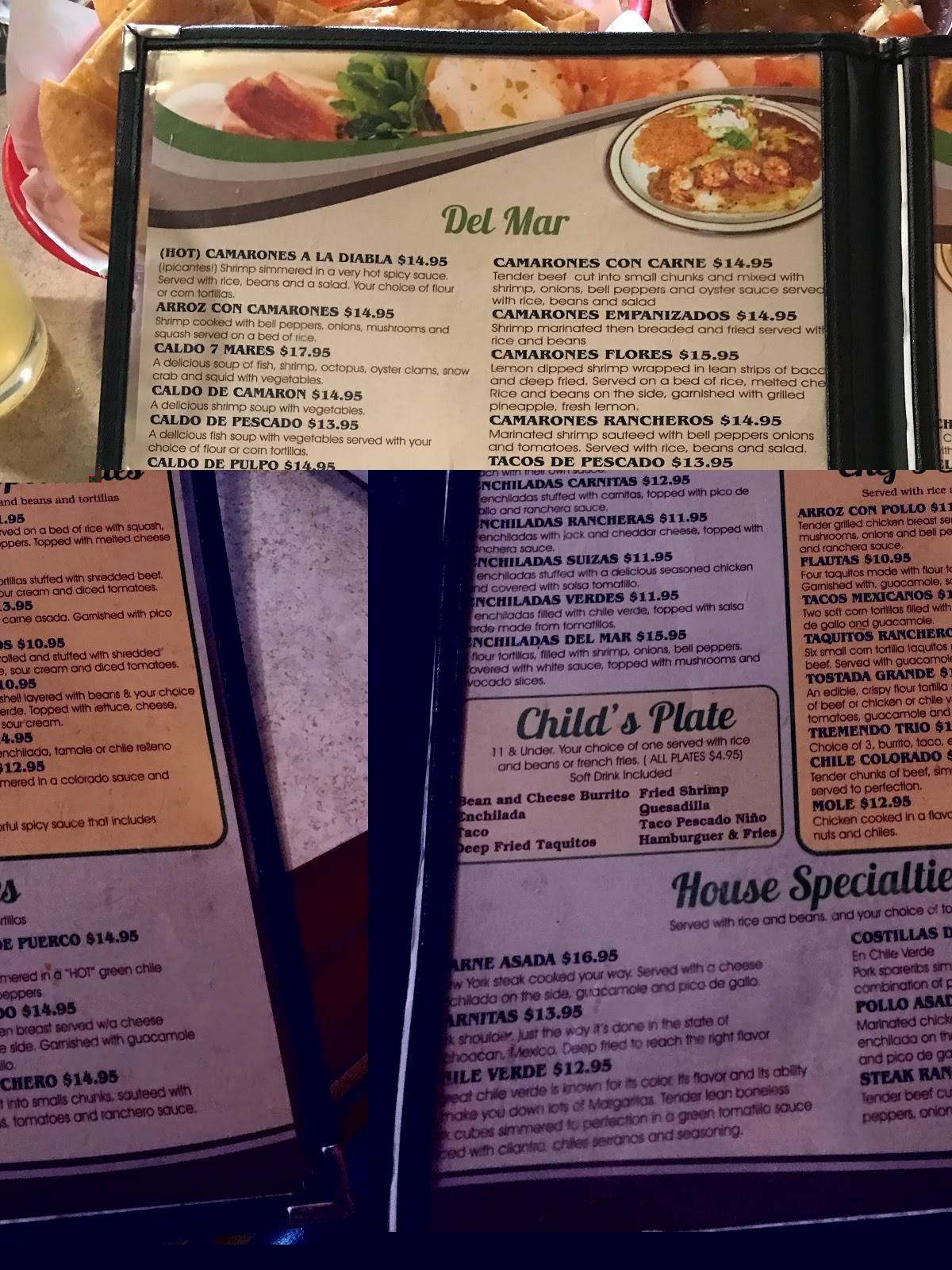 Menu at Ruben's Mexican Restaurant, Bakersfield