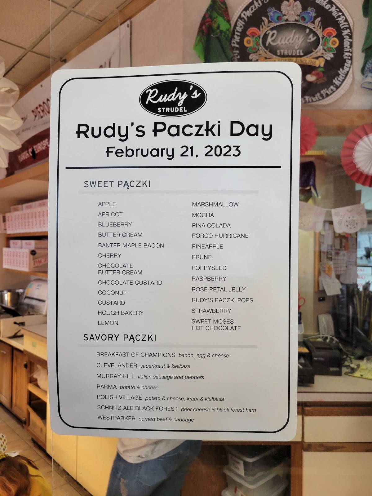 Menu at Rudy's Strudel & Bakery, Parma