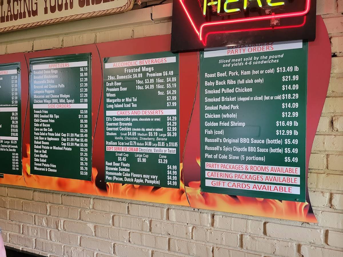 Menu at Russell's Barbecue, Elmwood Park, Thatcher Ave