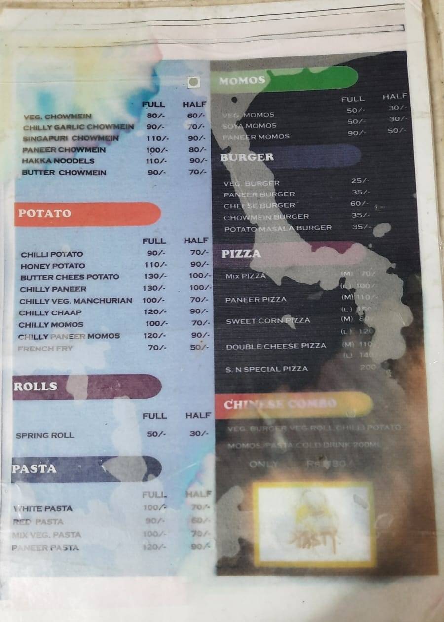 Menu at SN Dhamaka food, New Delhi