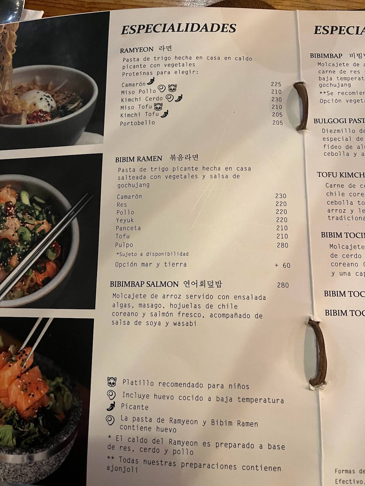 Carta del restaurante SSAM Comida Coreana, Guadalajara