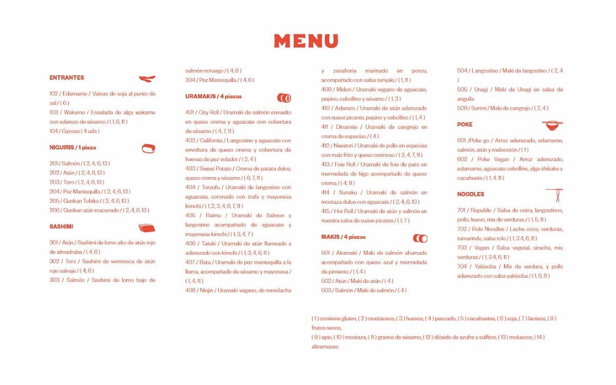 Menu at SUSHI REPUBLIC, Seville
